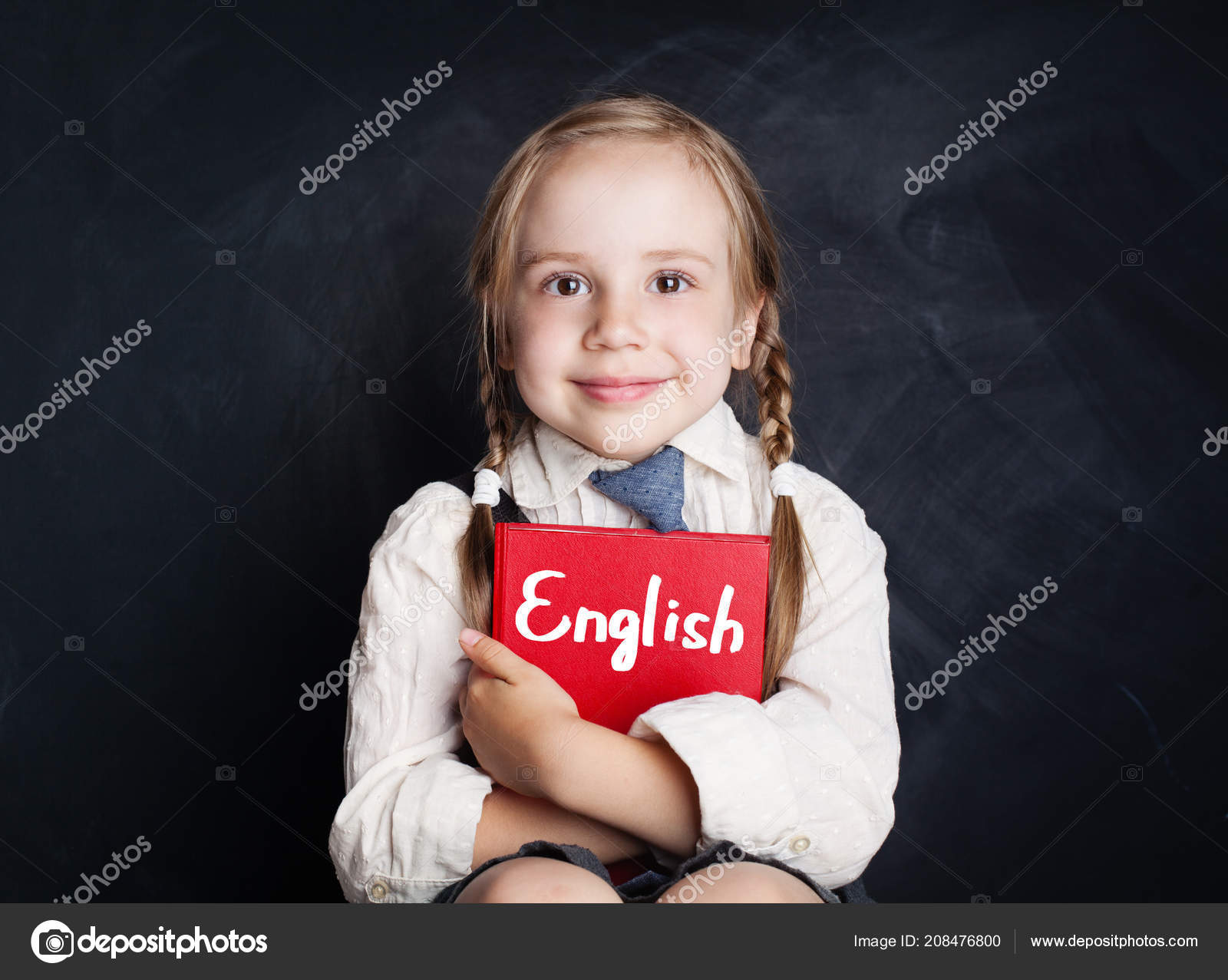 English Language Concept Cute Child Pupil Book Smiling Sitting ...
