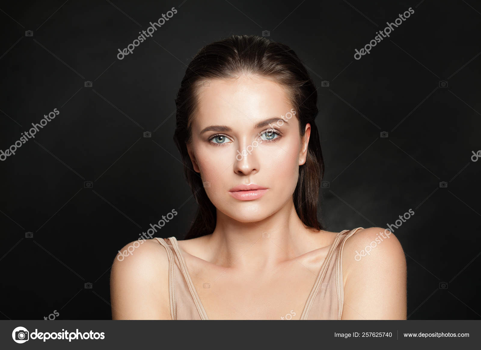 Sensual Woman Model With Clear Healthy Skin On Black Background Stock