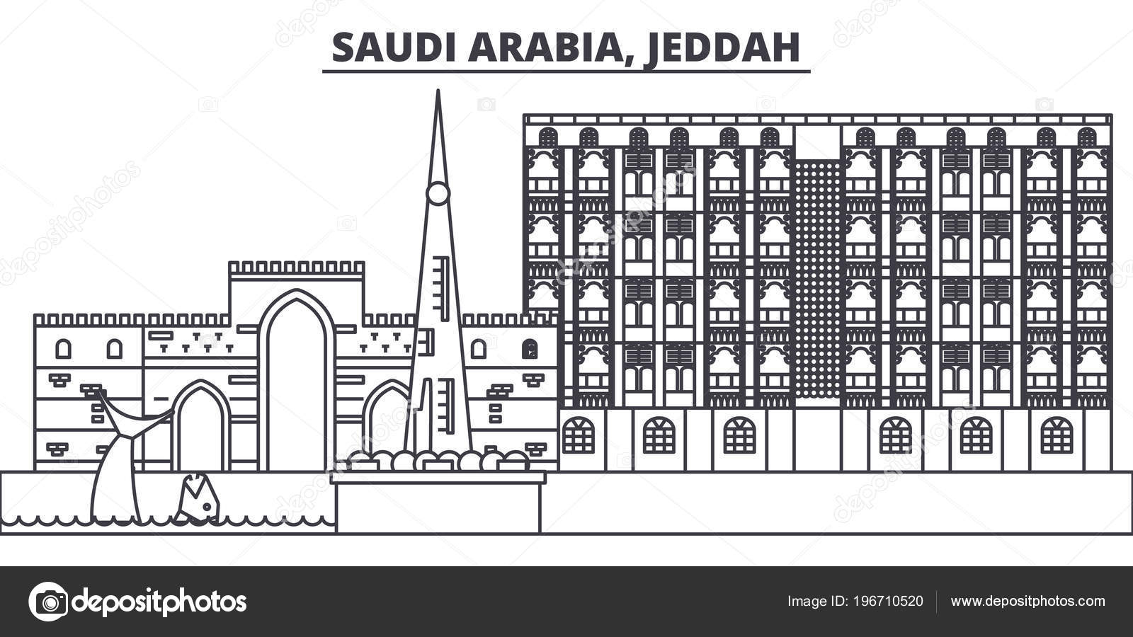 Saudi Arabia, Jeddah line skyline vector illustration. Saudi Arabia ...