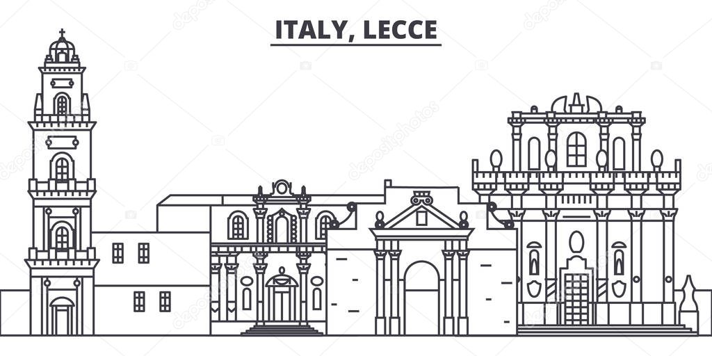 Italia, línea Lecce skyline vector ilustración. Italia, Lecce paisaje ...