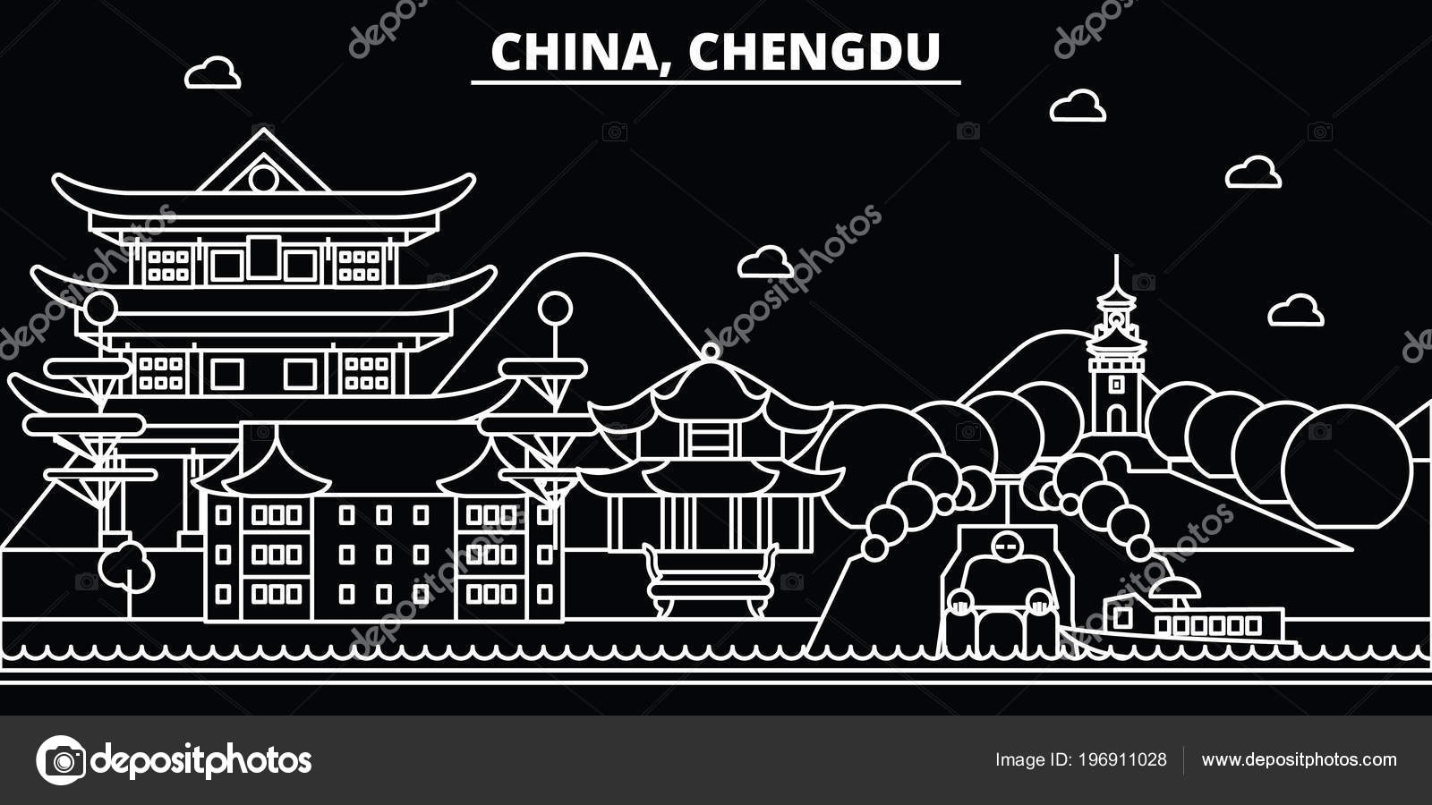 Chengdu silhouette skyline. China - Chengdu vector city, chinese linear ...