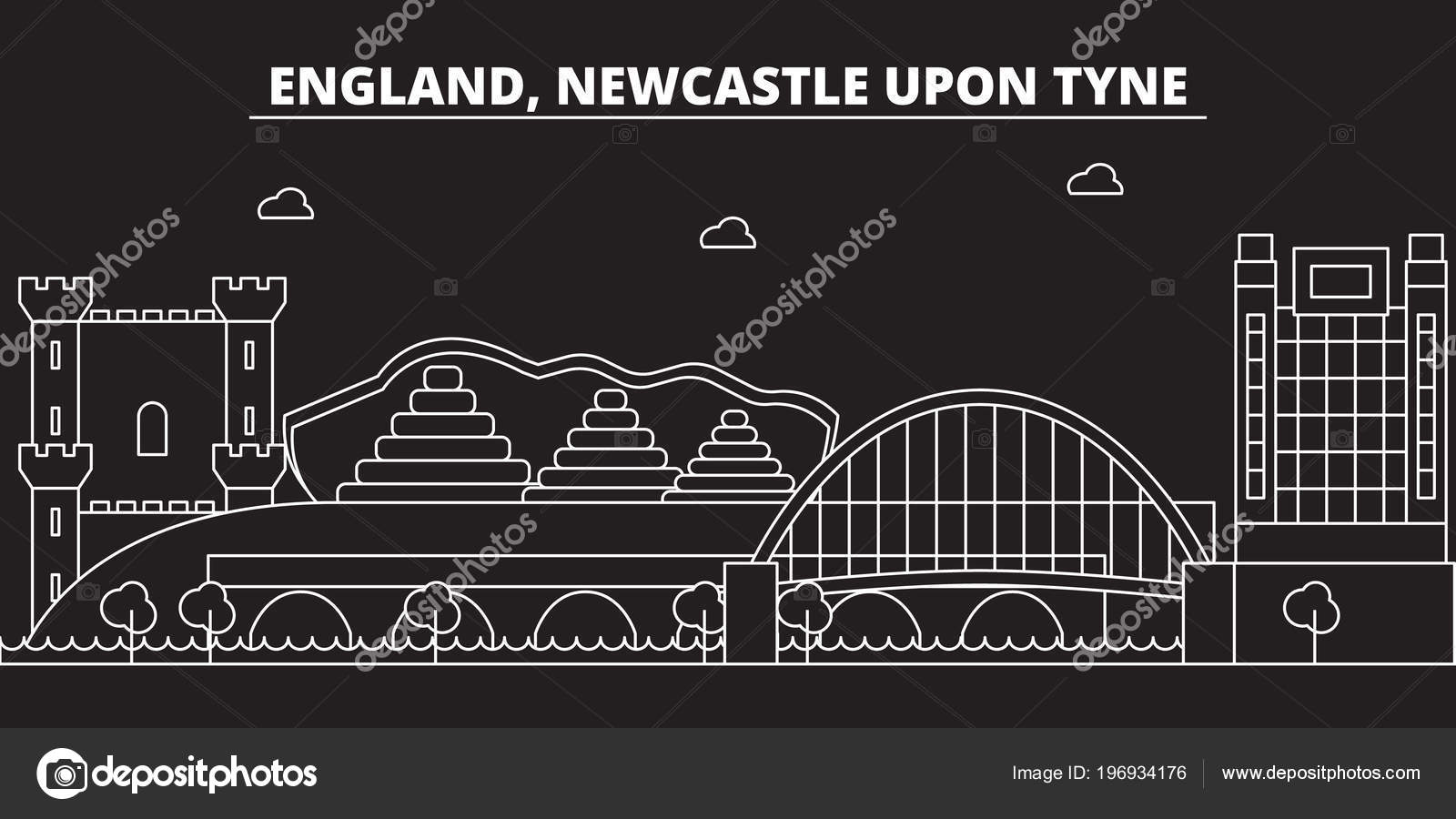 Newcastle upon Tyne silhouette skyline. Great Britain - Newcastle upon ...