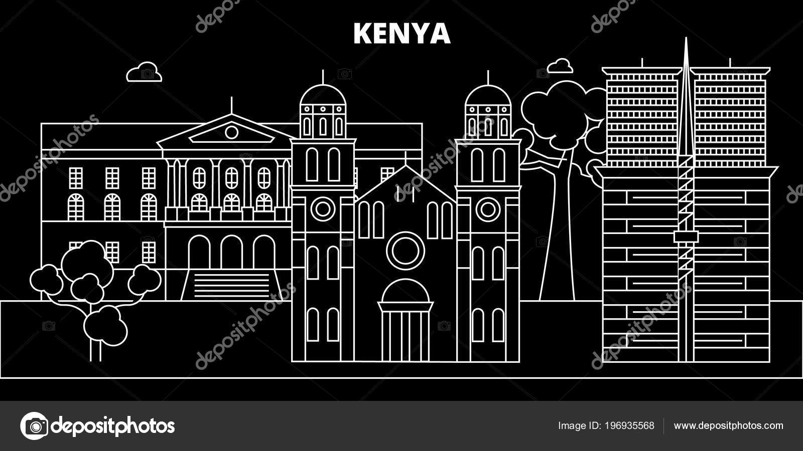 Kenya silhouette skyline, vector city, kenyan linear architecture ...