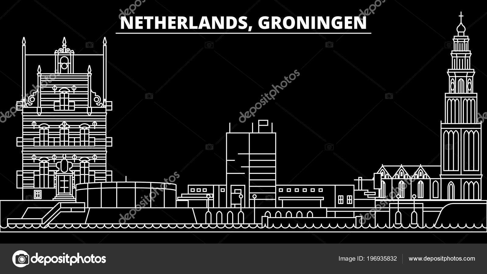 Línea de silueta de Groningen. Países Bajos - Groninga ciudad vectorial ...