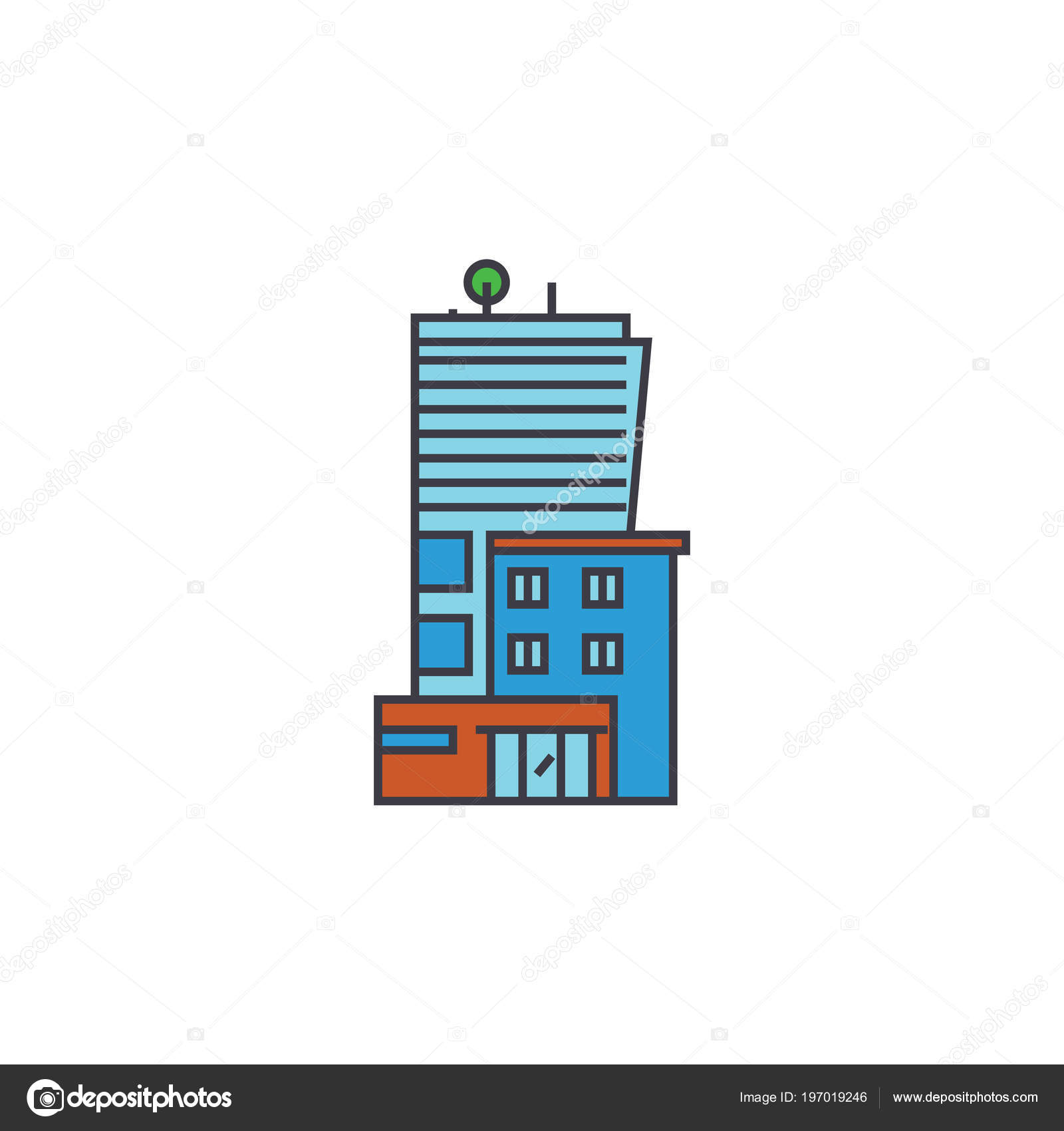Office business building line icon concept. Office business building ...