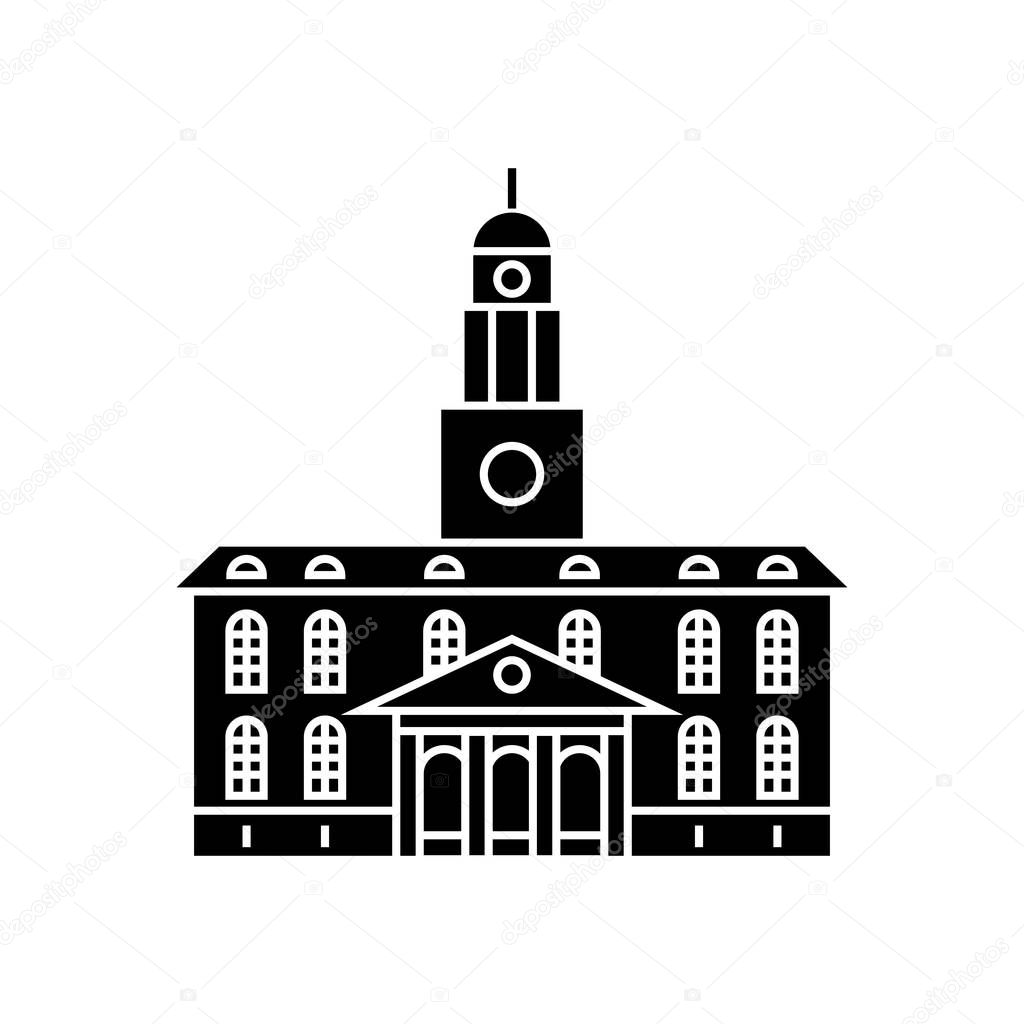 Concepto de icono negro de edificio universitario. Edificio ...