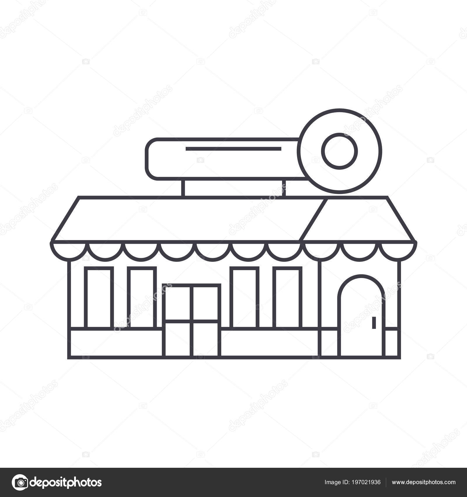 Fast food cafe building thin line icon concept. Fast food cafe building ...