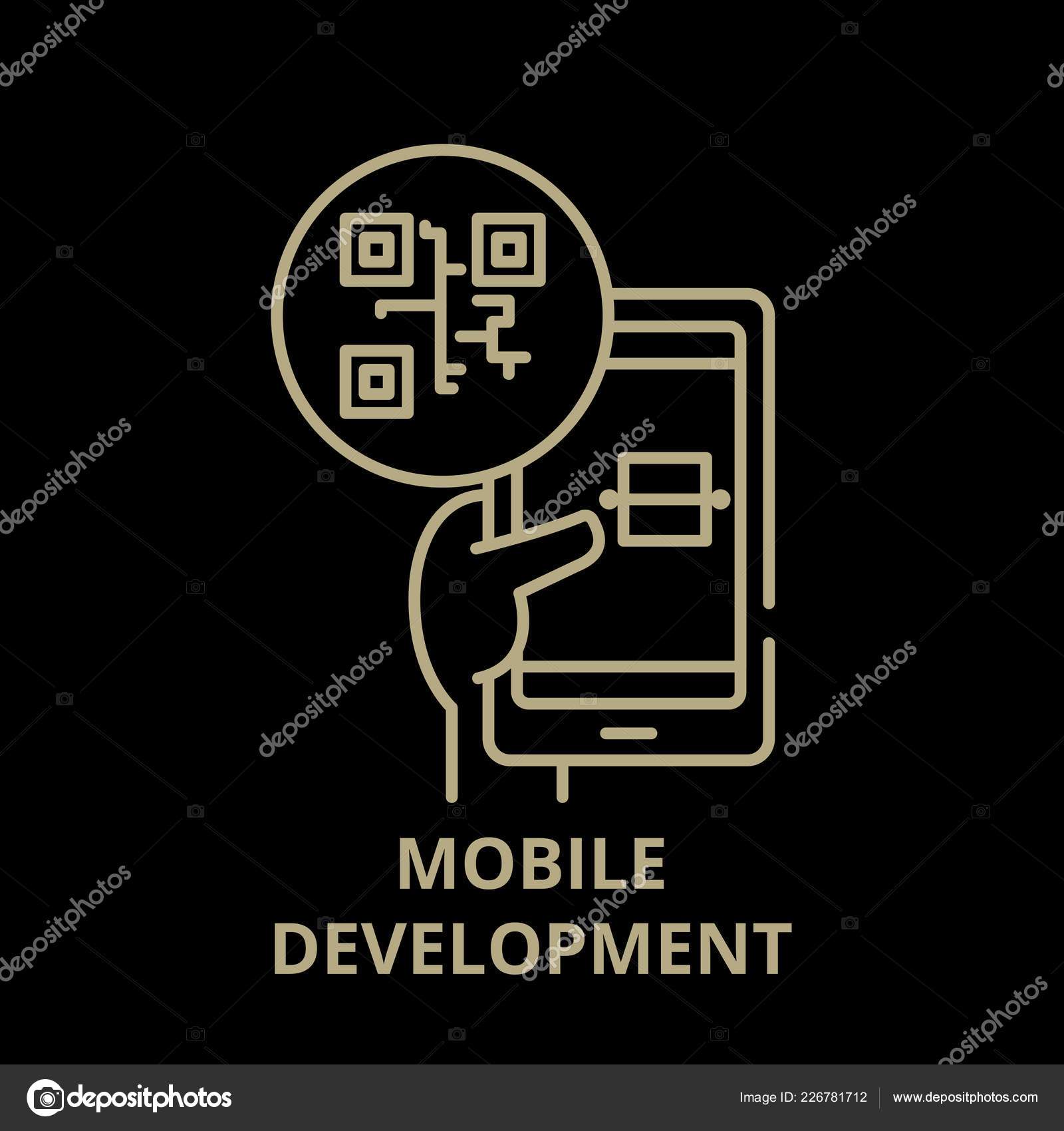 Mobile development line icon concept. Mobile development vector linear ...