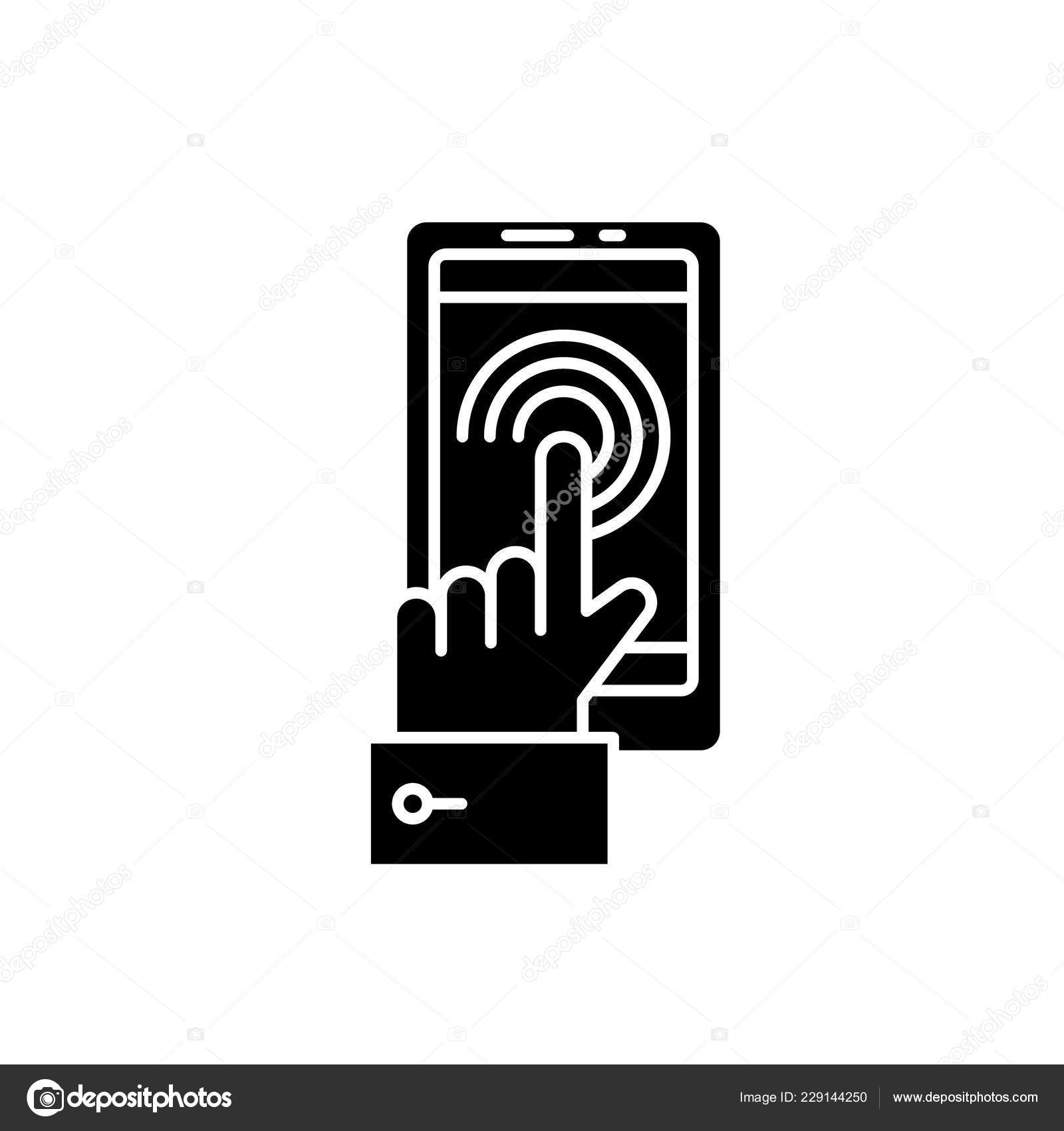 Mobile touchscreen black icon, vector sign on isolated background ...
