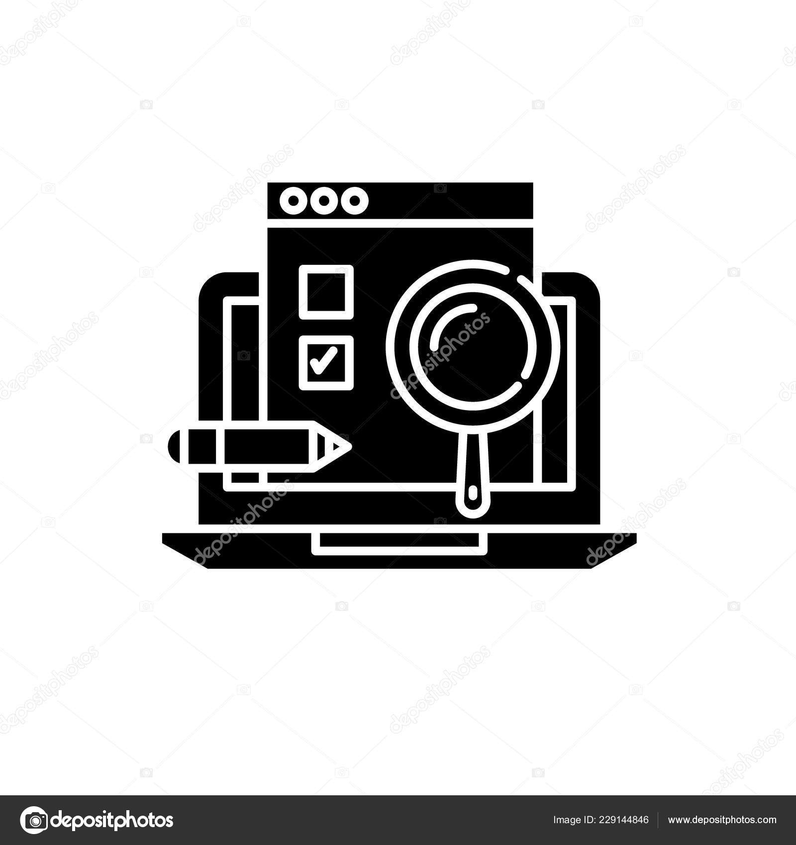 Usability test black icon, vector sign on isolated background ...