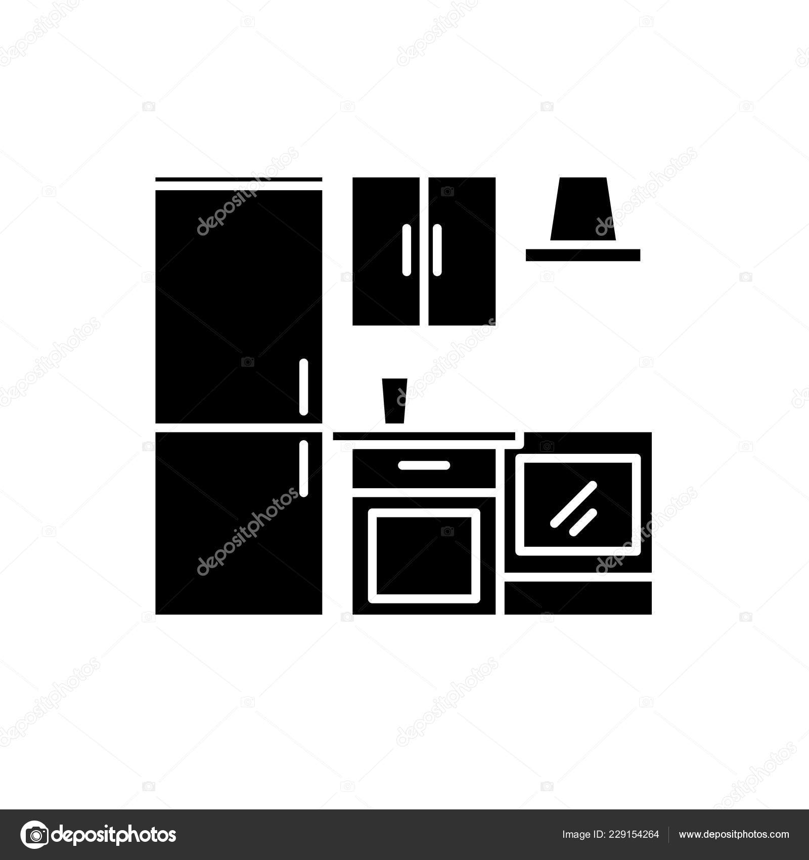 Kitchen wardrobe black icon, vector sign on isolated background ...