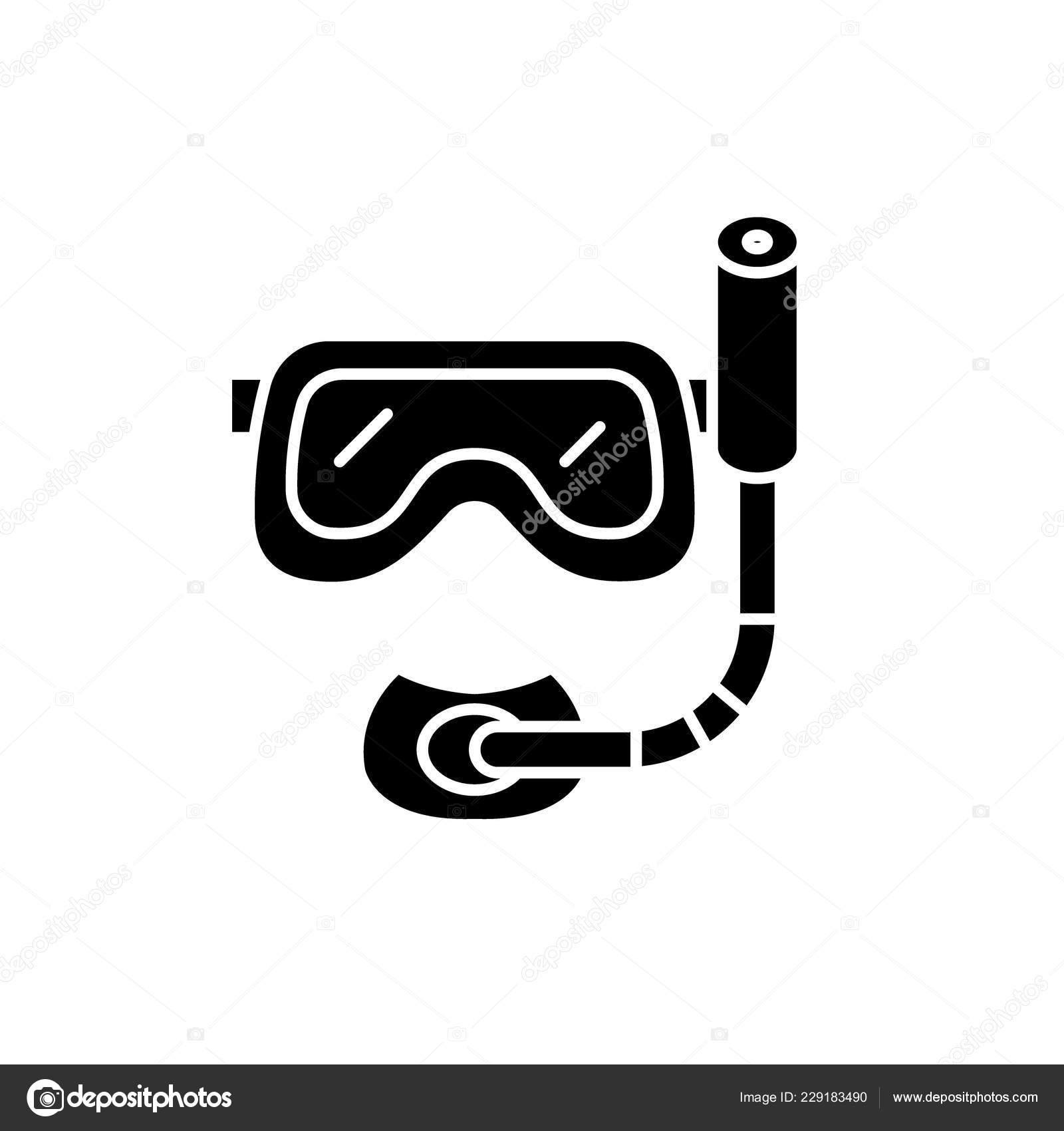 Scuba diving mask black icon, vector sign on isolated background. Scuba ...