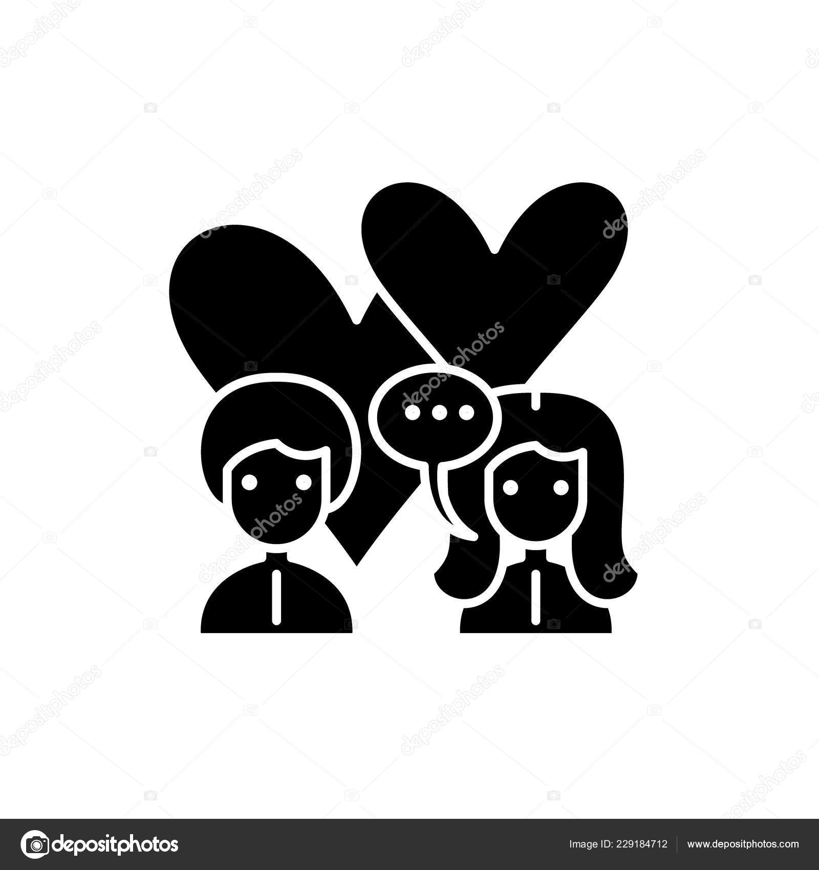 Love relationship black icon, vector sign on isolated background. Love ...