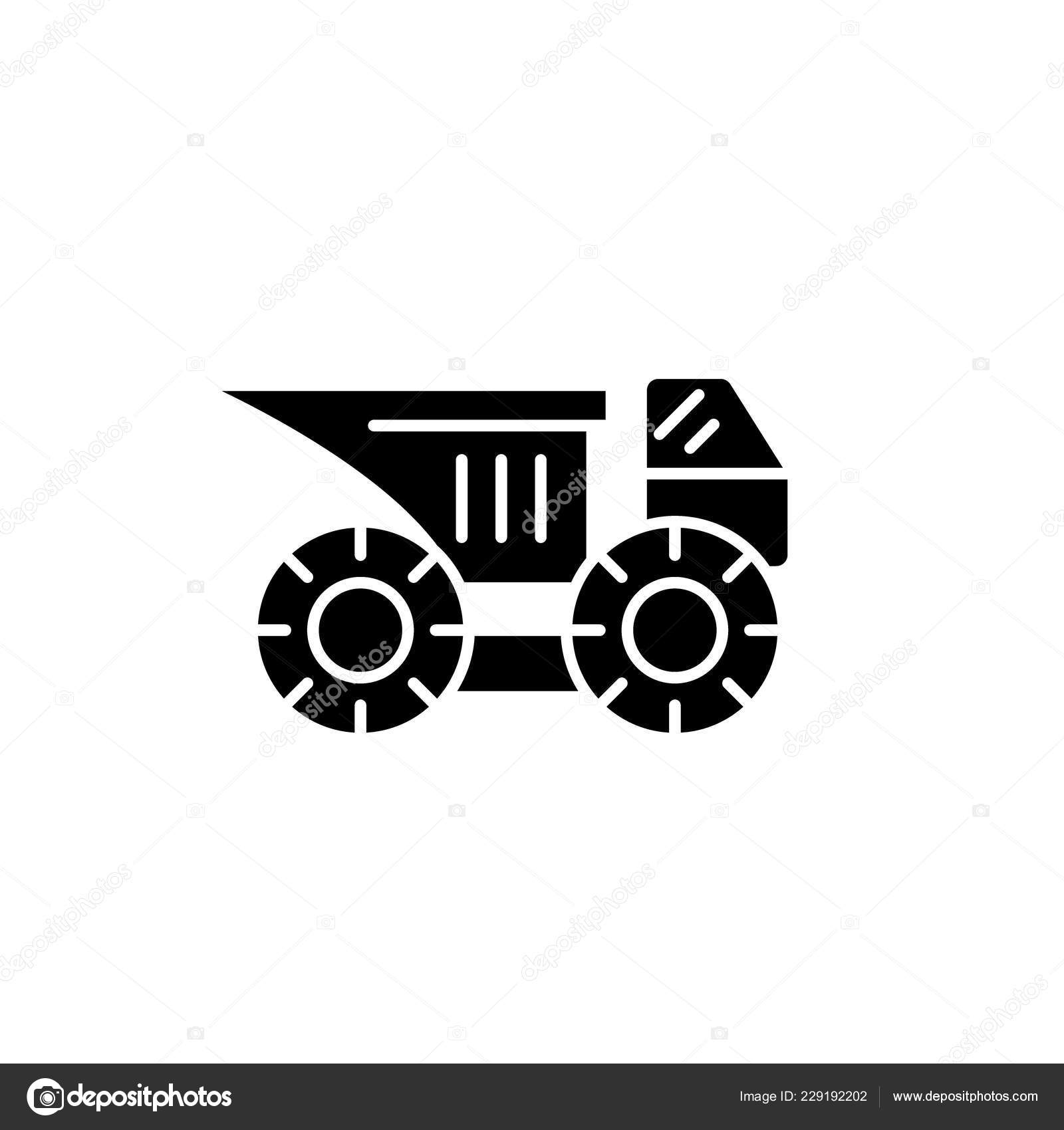 Big construction machine black icon, vector sign on isolated background ...