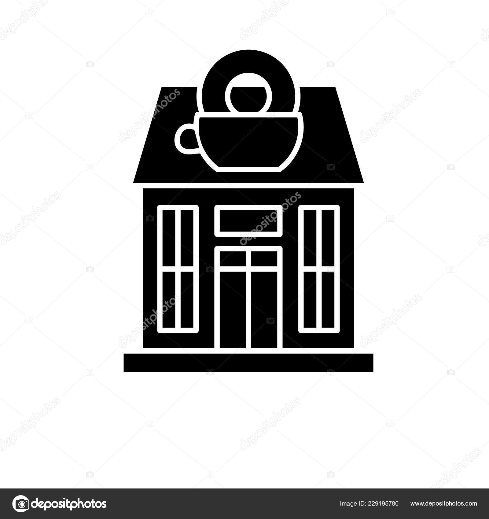 Coffee house black icon, vector sign on isolated background. Coffee ...