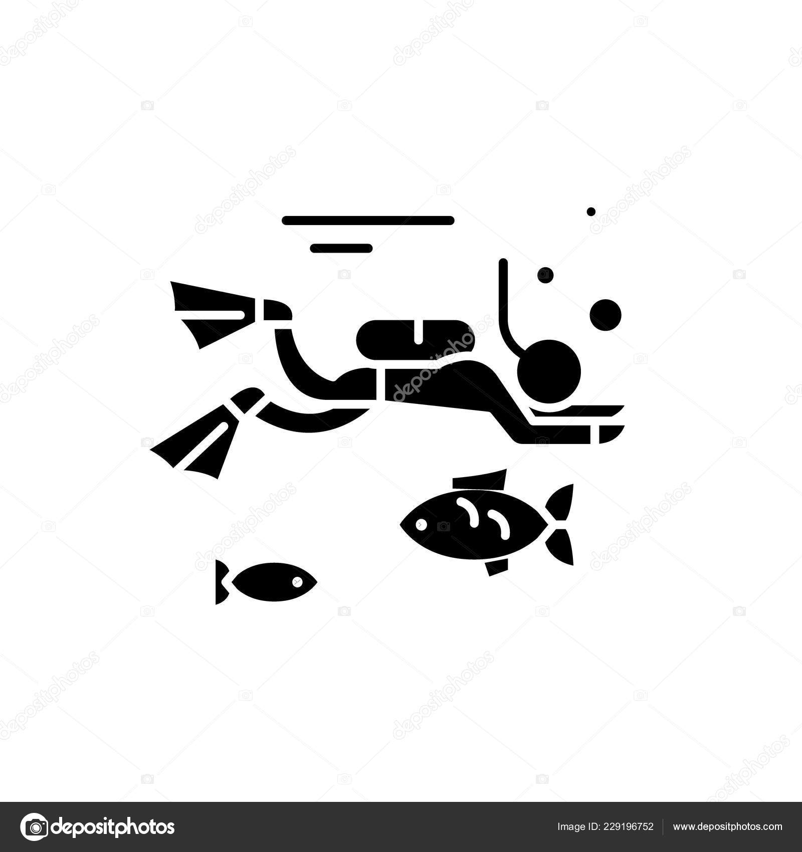 Diving black icon, vector sign on isolated background. Diving concept ...