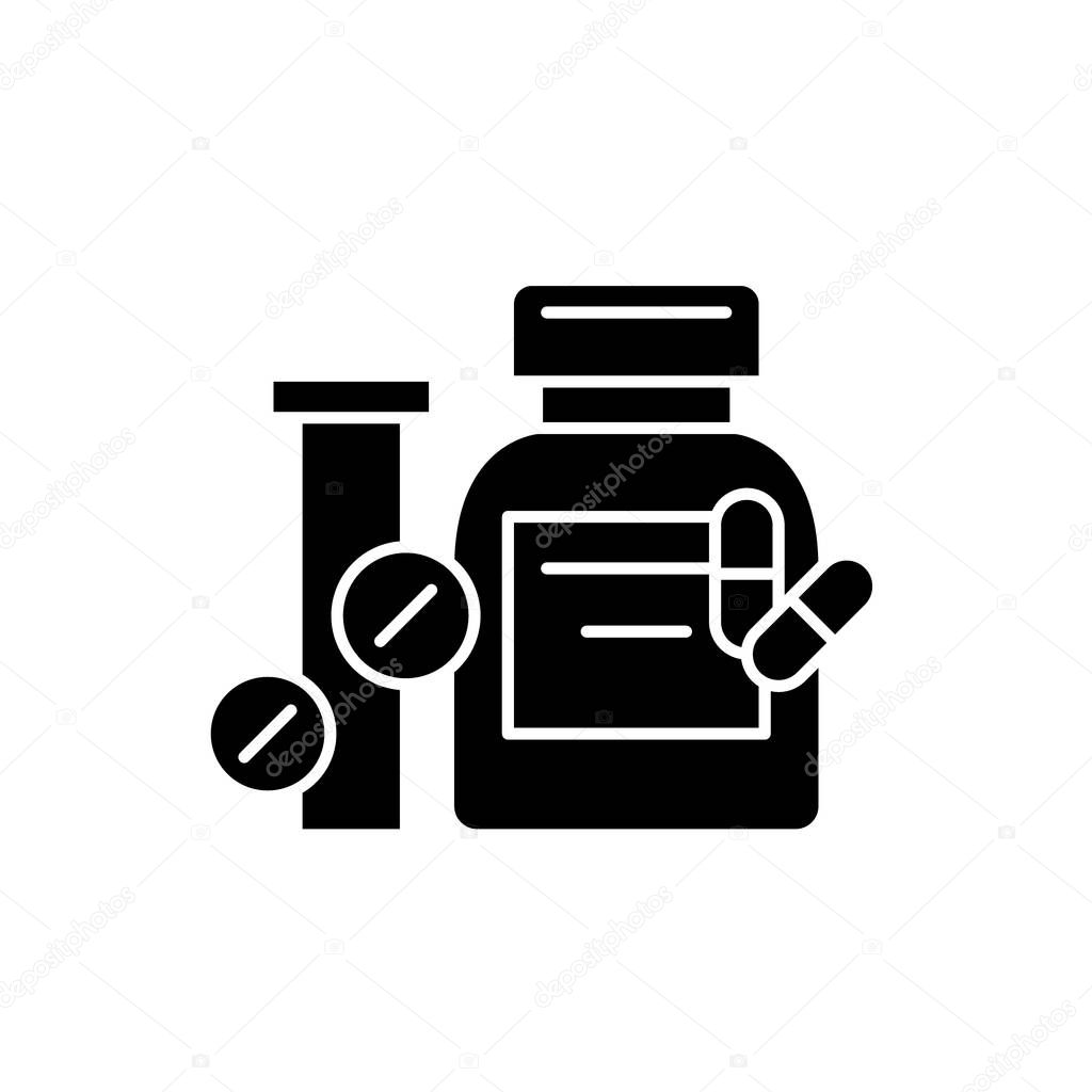 Aditivos biológicamente activos icono negro, signo vectorial sobre ...