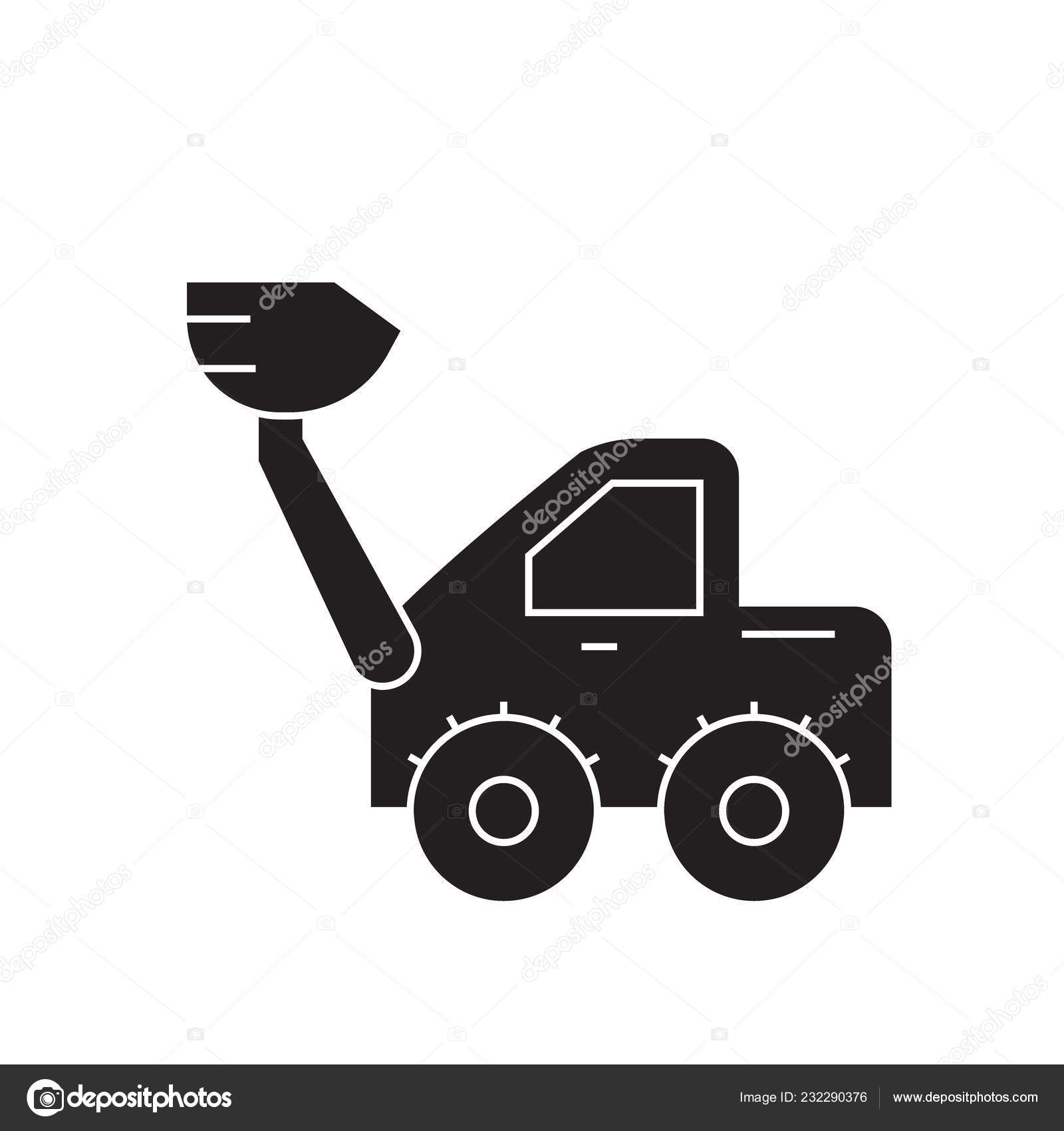 Wheel loader black vector concept icon. Wheel loader flat illustration ...