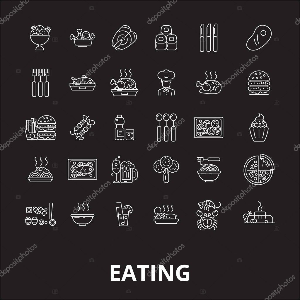 Comer iconos de línea editables vector conjunto sobre fondo negro ...