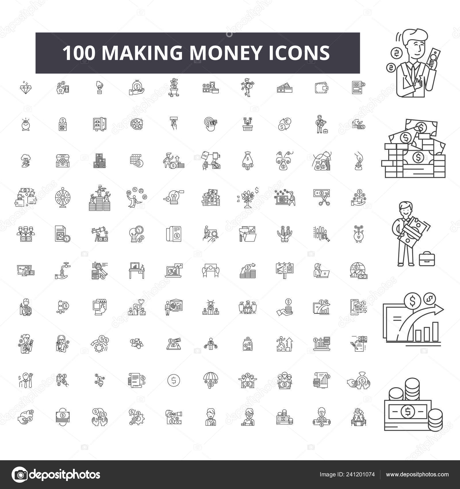 Making money editable line icons, 100 vector set, collection. Making ...