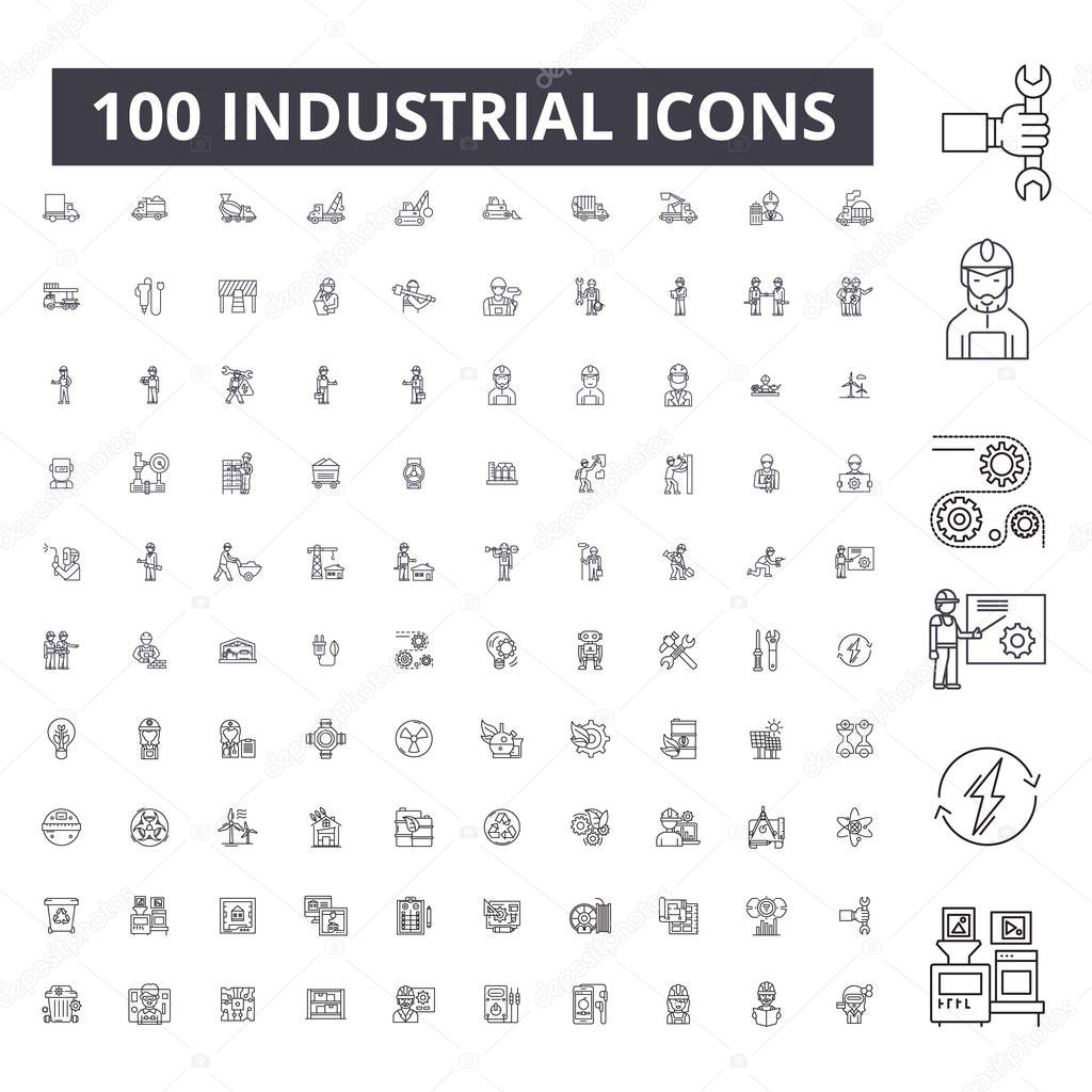 Iconos de l nea editables industriales, conjunto de 100 vectores, colecci n. Ilustraciones de ...