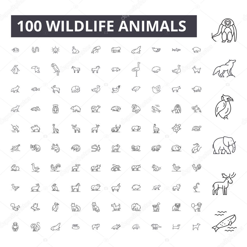 Animales de vida silvestre iconos de línea editable, conjunto de 100 ...