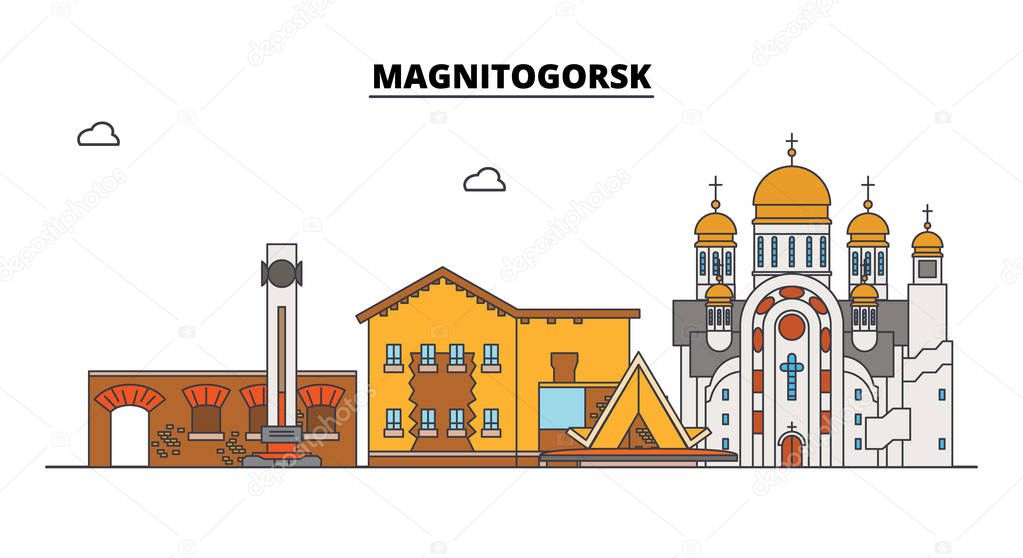 Rusia, Magnitogorsk. Ciudad skyline: arquitectura, edificios, calles, silueta, paisaje, panorama ...