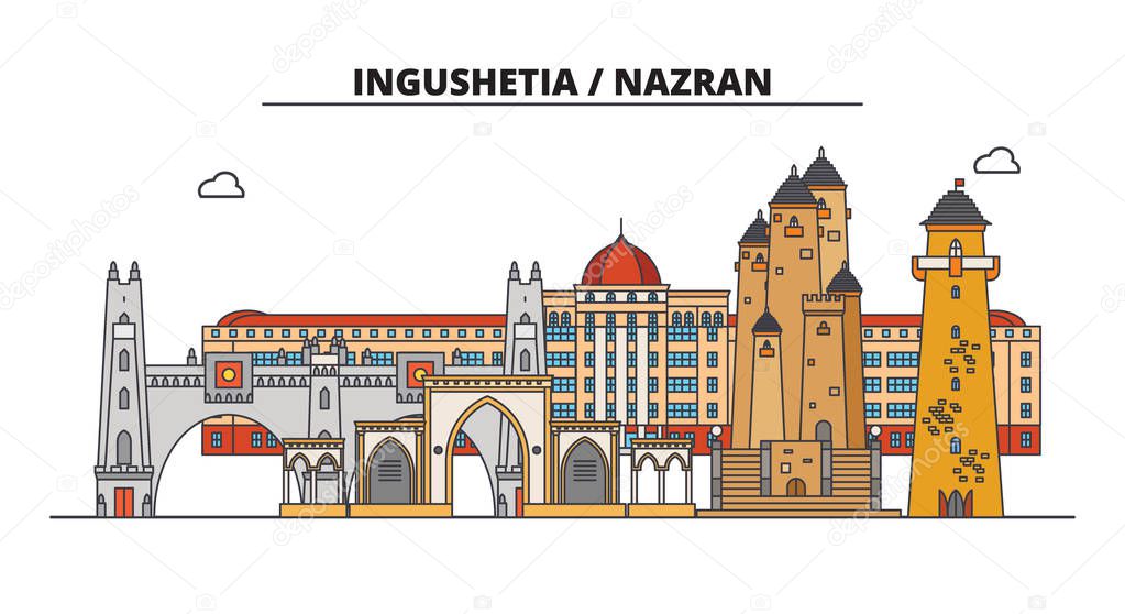 Rusia, Ingushetia, Magas. Ciudad skyline: arquitectura, edificios, calles, silueta, paisaje ...