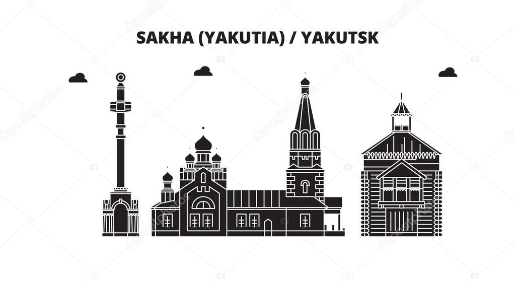 Rusia, Sakha Yakutia, Yakutsk. Ciudad skyline: arquitectura, edificios, calles, silueta, paisaje ...