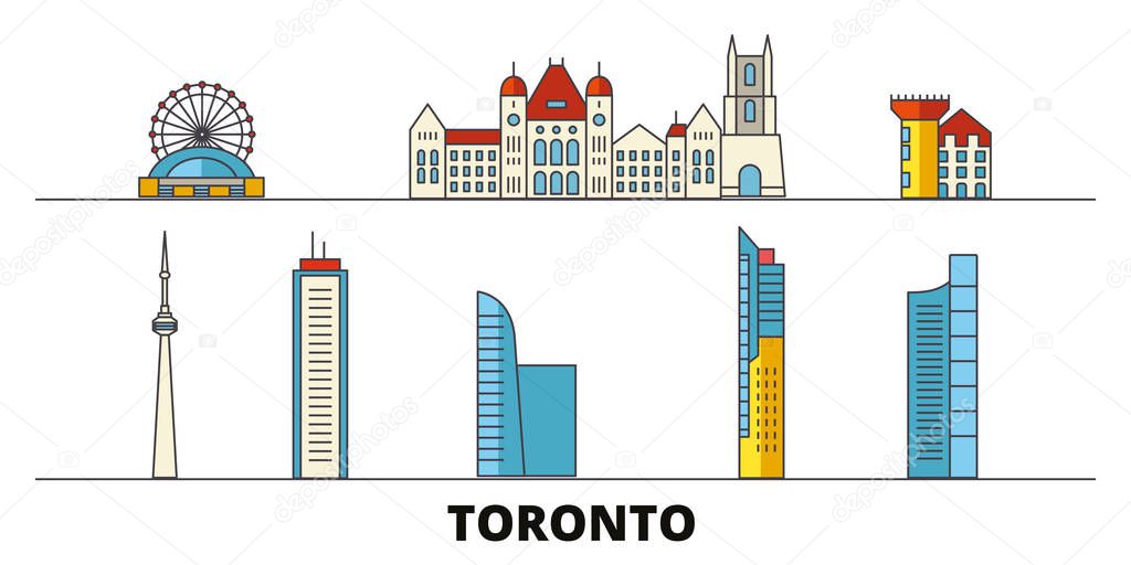 Canada, Toronto flat landmarks vector illustration. Canadá, ciudad de ...