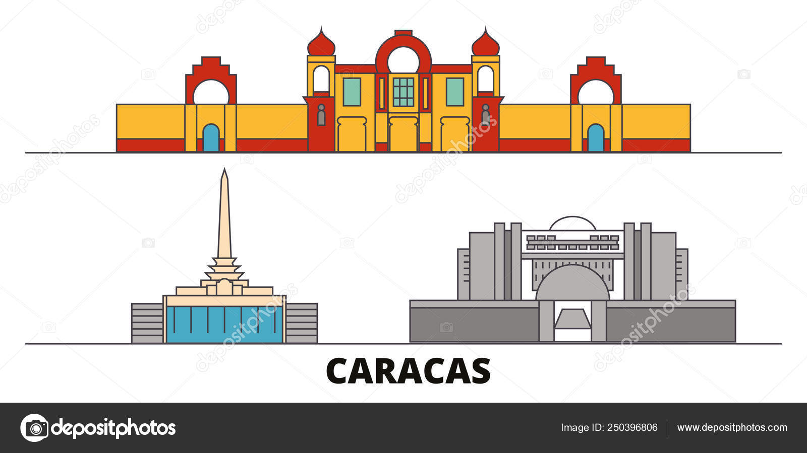 Venezuela , Caracas flat landmarks vector illustration. Venezuela ...