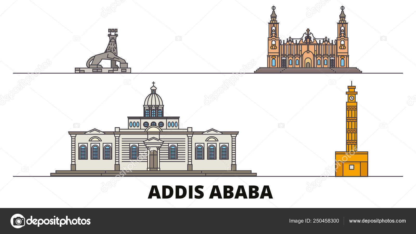 Ethiopia, Addis Ababa flat landmarks vector illustration. Ethiopia ...