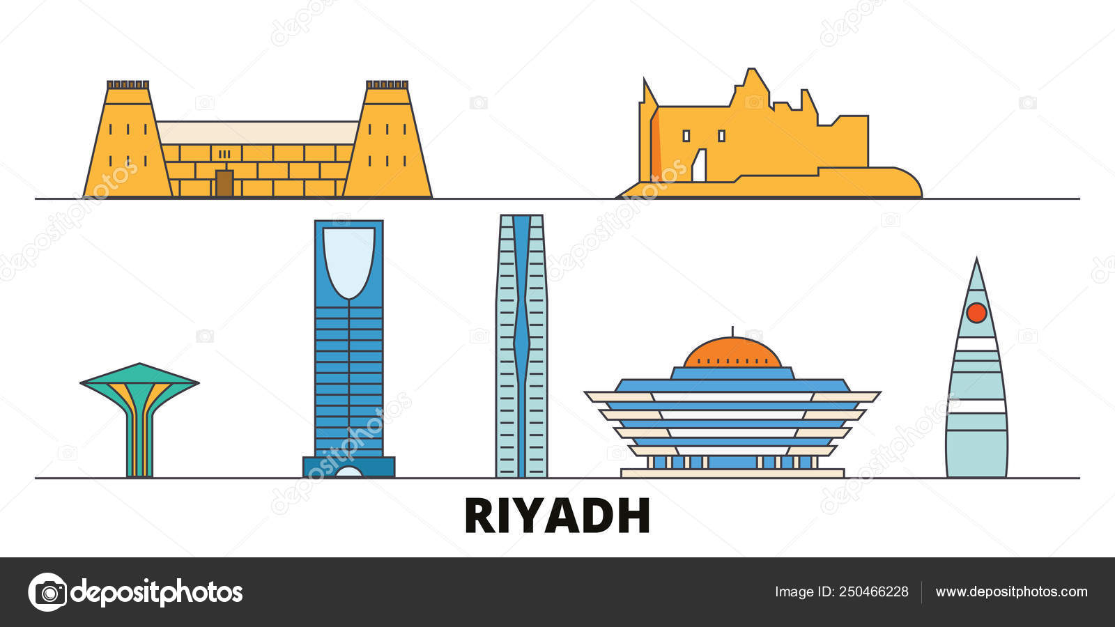 Saudi Arabia, Riyadh flat landmarks vector illustration. Saudi Arabia ...