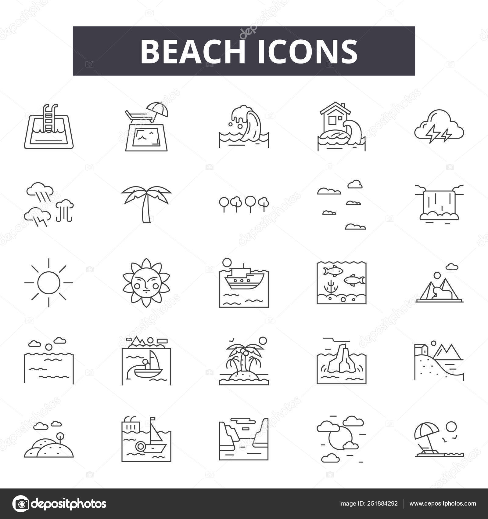 Beach line icons for web and mobile design. Editable stroke signs ...