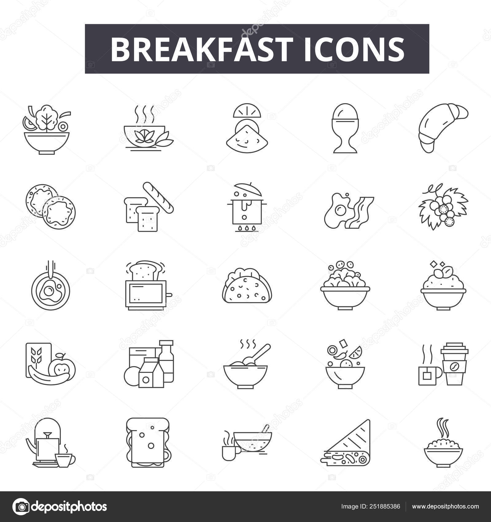 Breakfast line icons for web and mobile design. Editable stroke signs ...