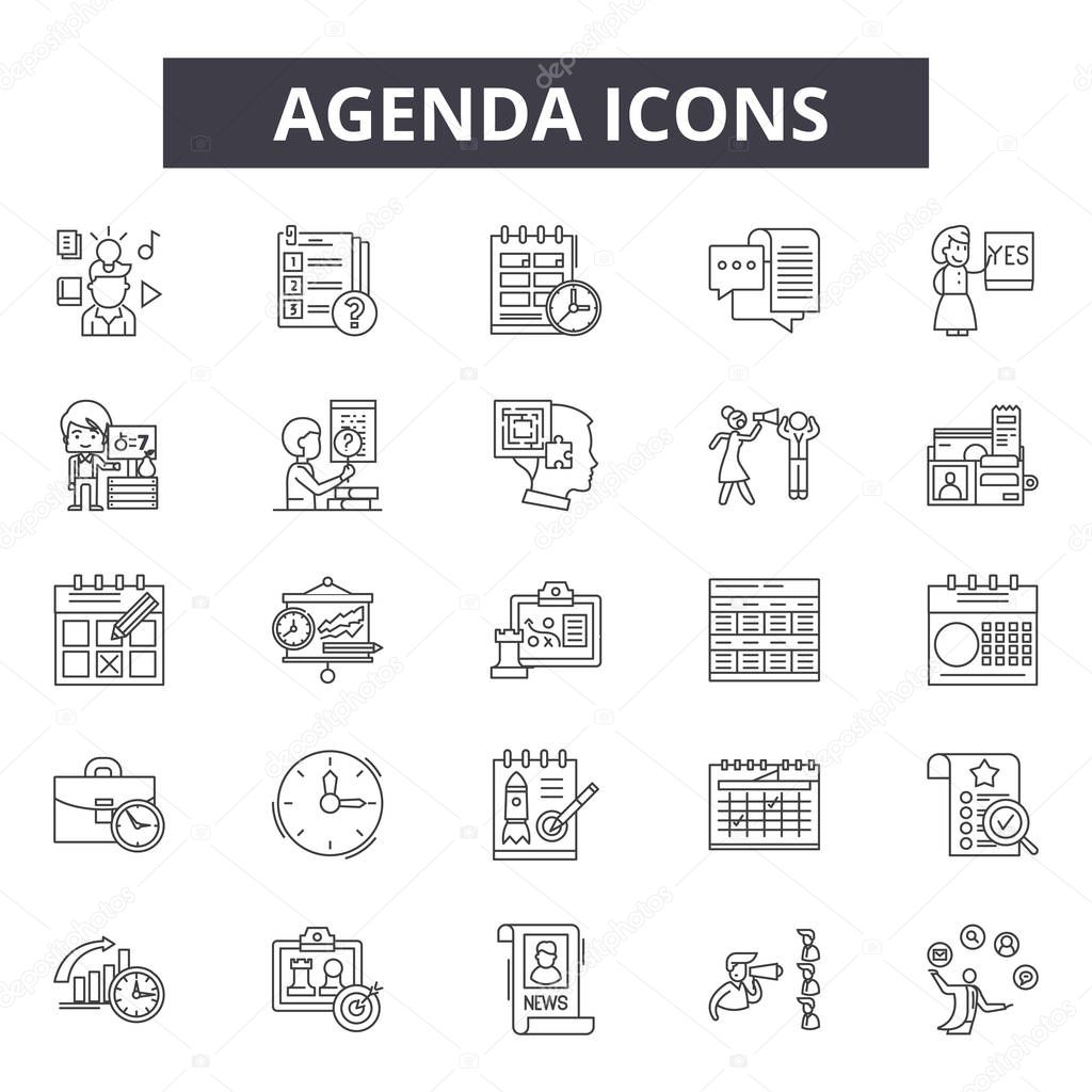 Iconos de la agenda. Signos editables. Iconos del concepto: reunión, negocio, calendario ...