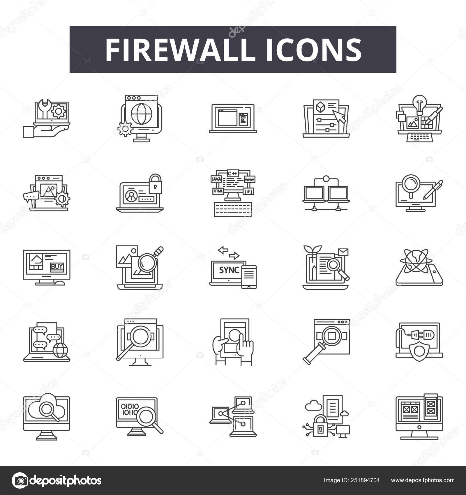 Firewall line icons for web and mobile design. Editable stroke signs ...