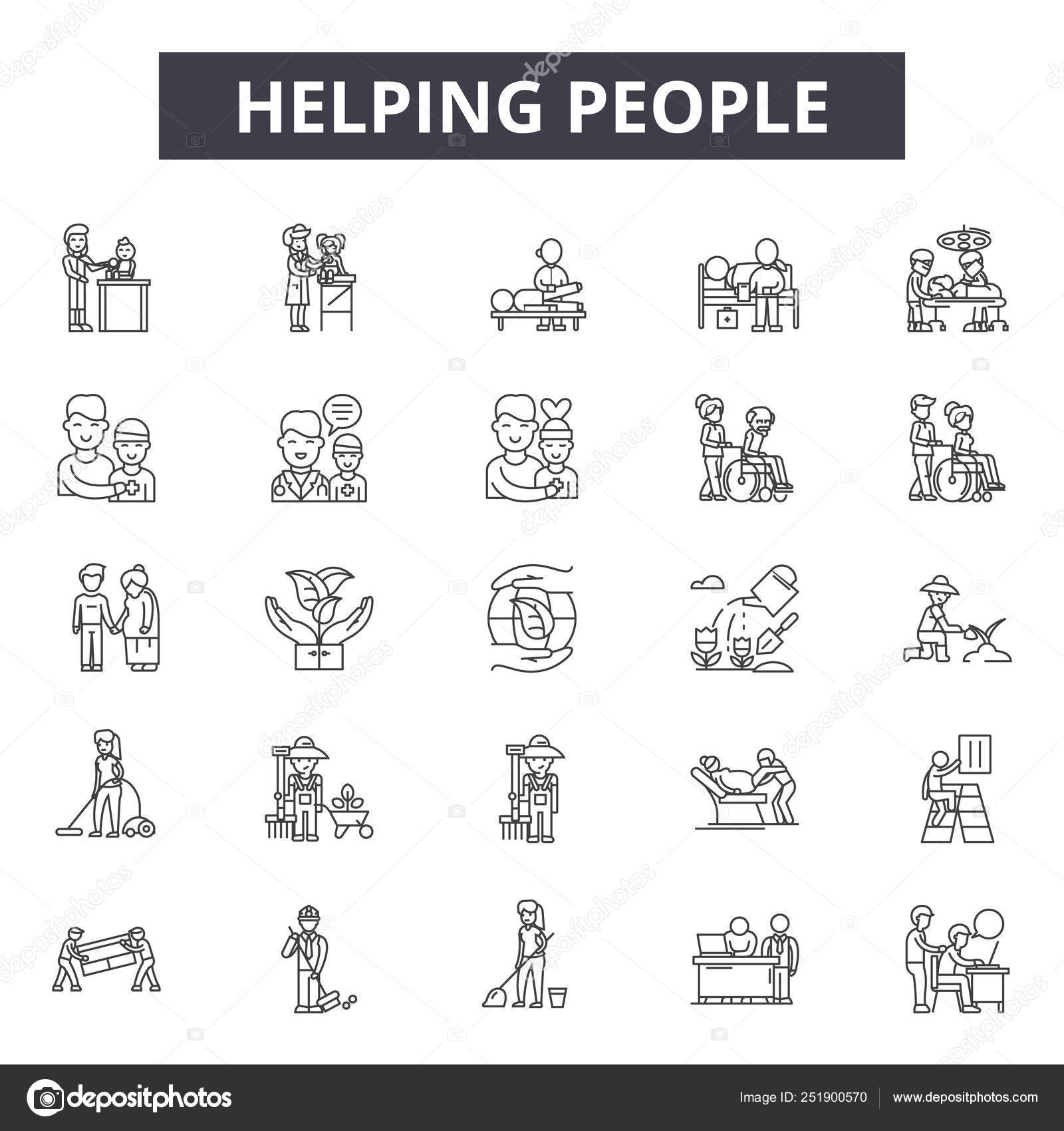 Helping people line icons for web and mobile design. Editable stroke ...