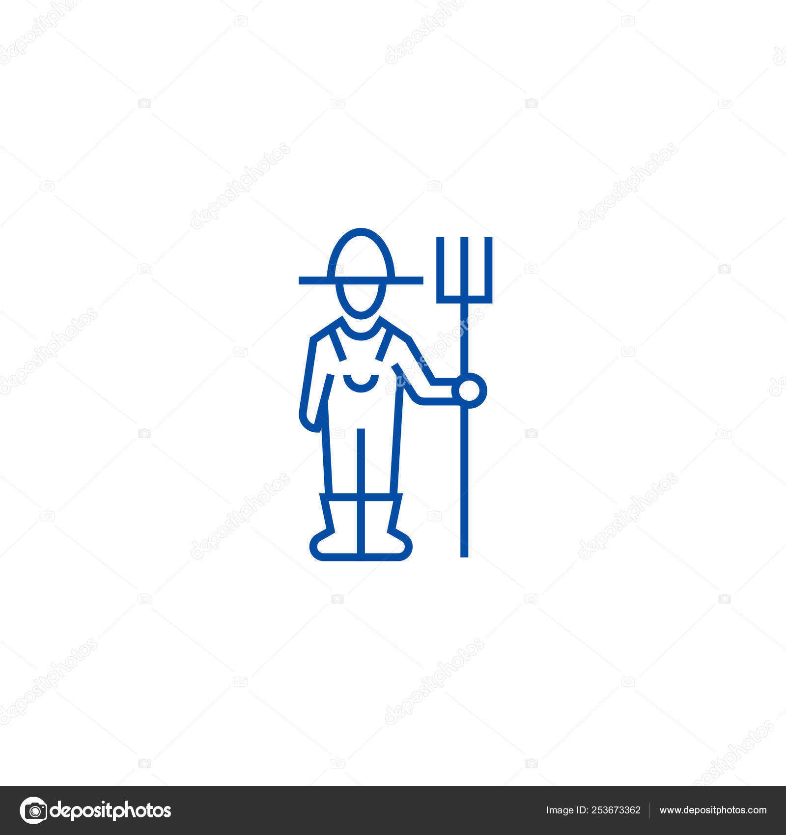 Male farmer with hayfork line icon concept. Male farmer with hayfork ...