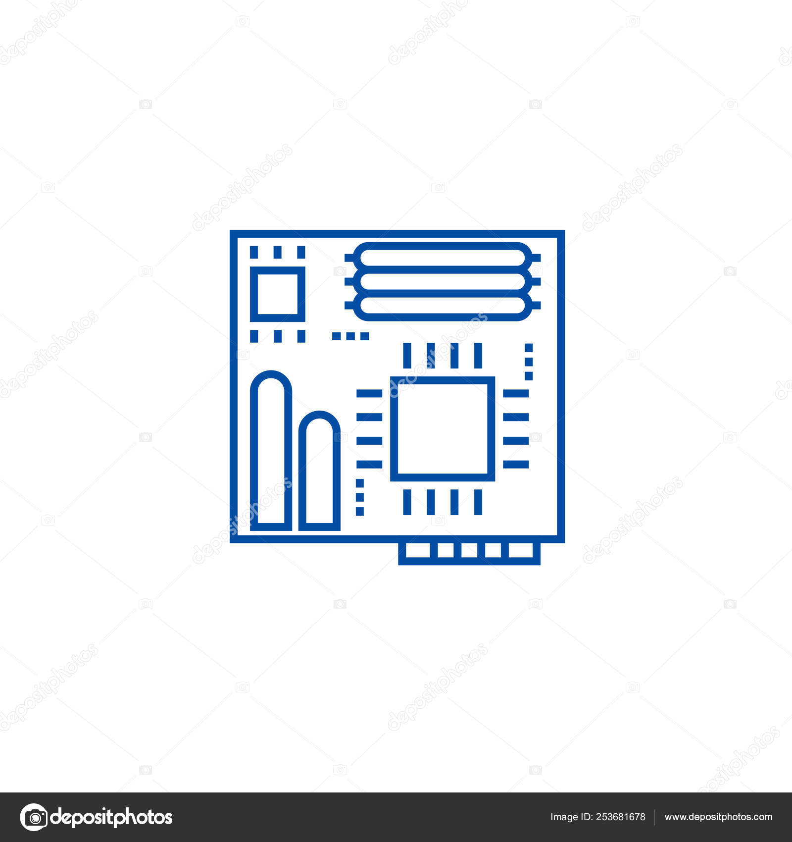 Motherboard line icon concept. Motherboard flat vector symbol, sign ...