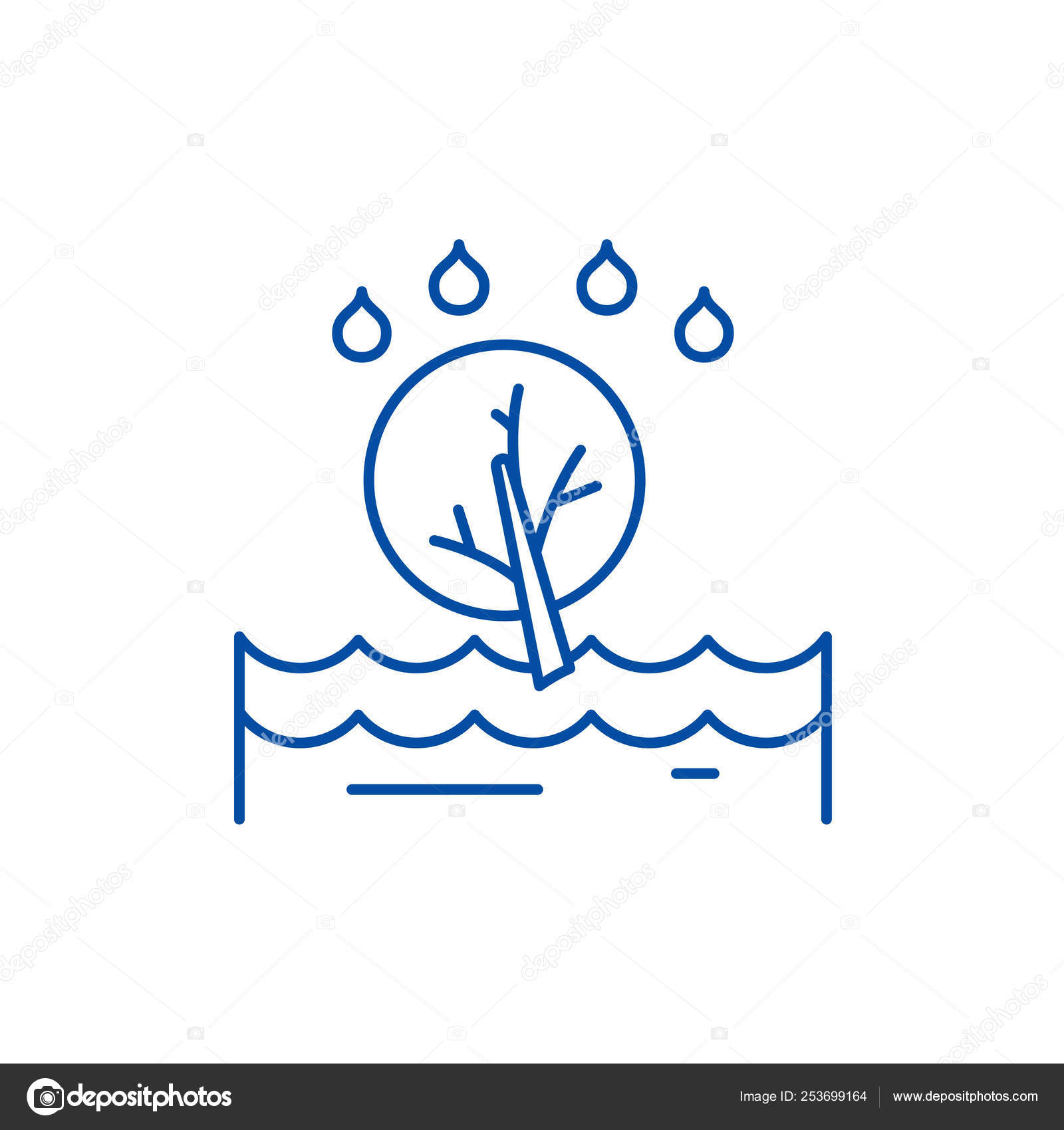 Flood line icon concept. Flood flat vector symbol, sign, outline ...