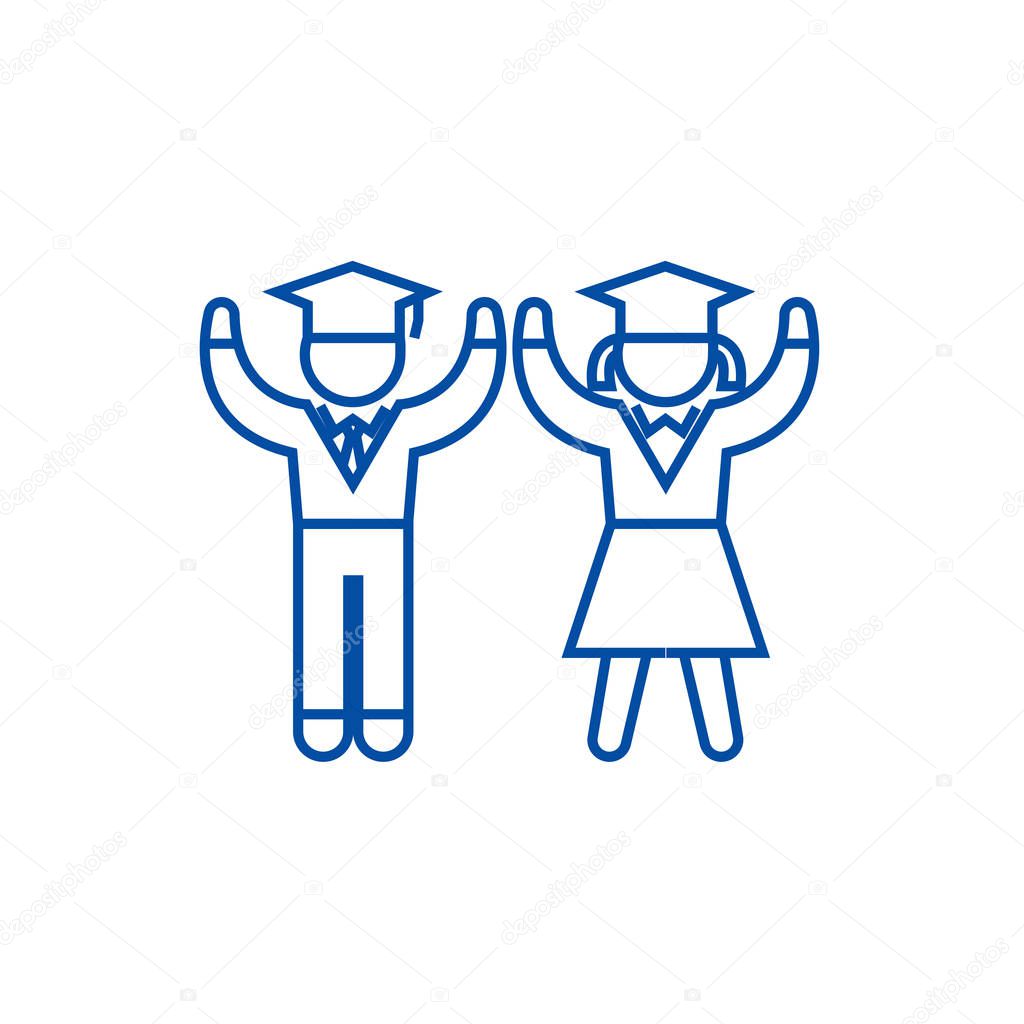 Graduación, estudiantes, enseñar a la gente concepto de icono de línea ...