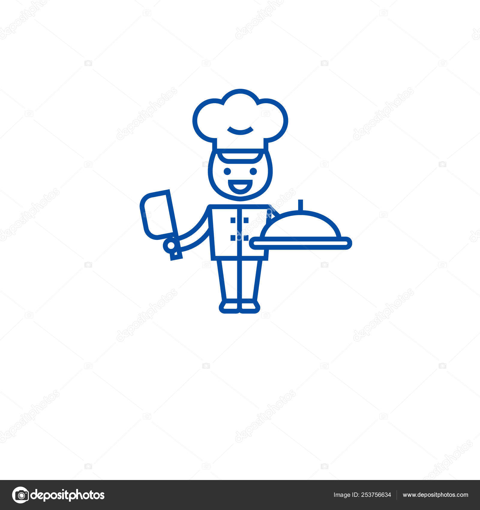 Chef cooking in kitchen line icon concept. Chef cooking in kitchen flat ...