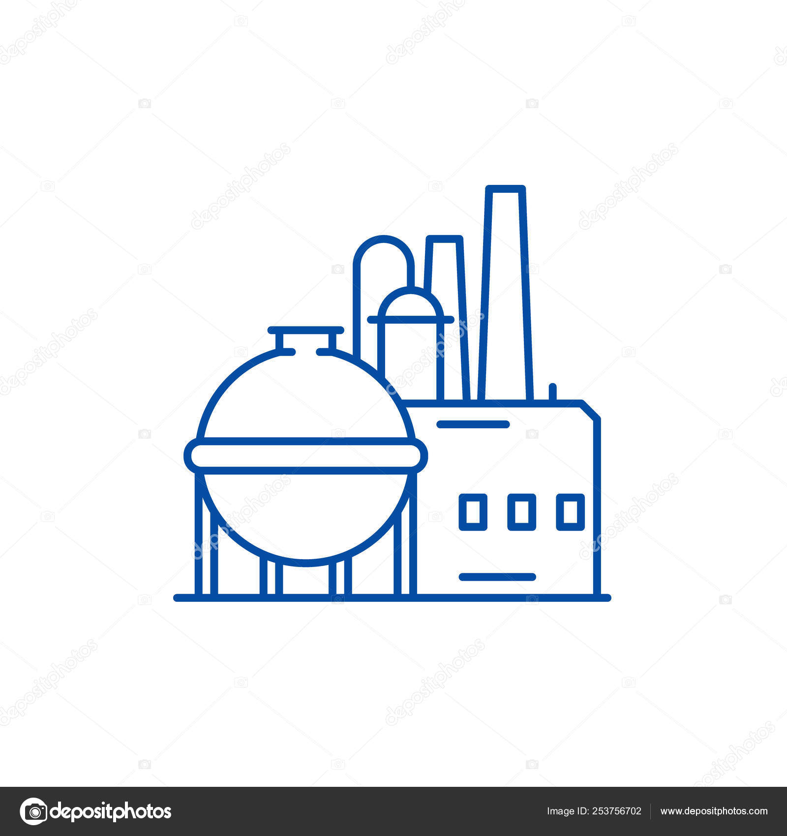 Chemical factory line icon concept. Chemical factory flat vector symbol ...