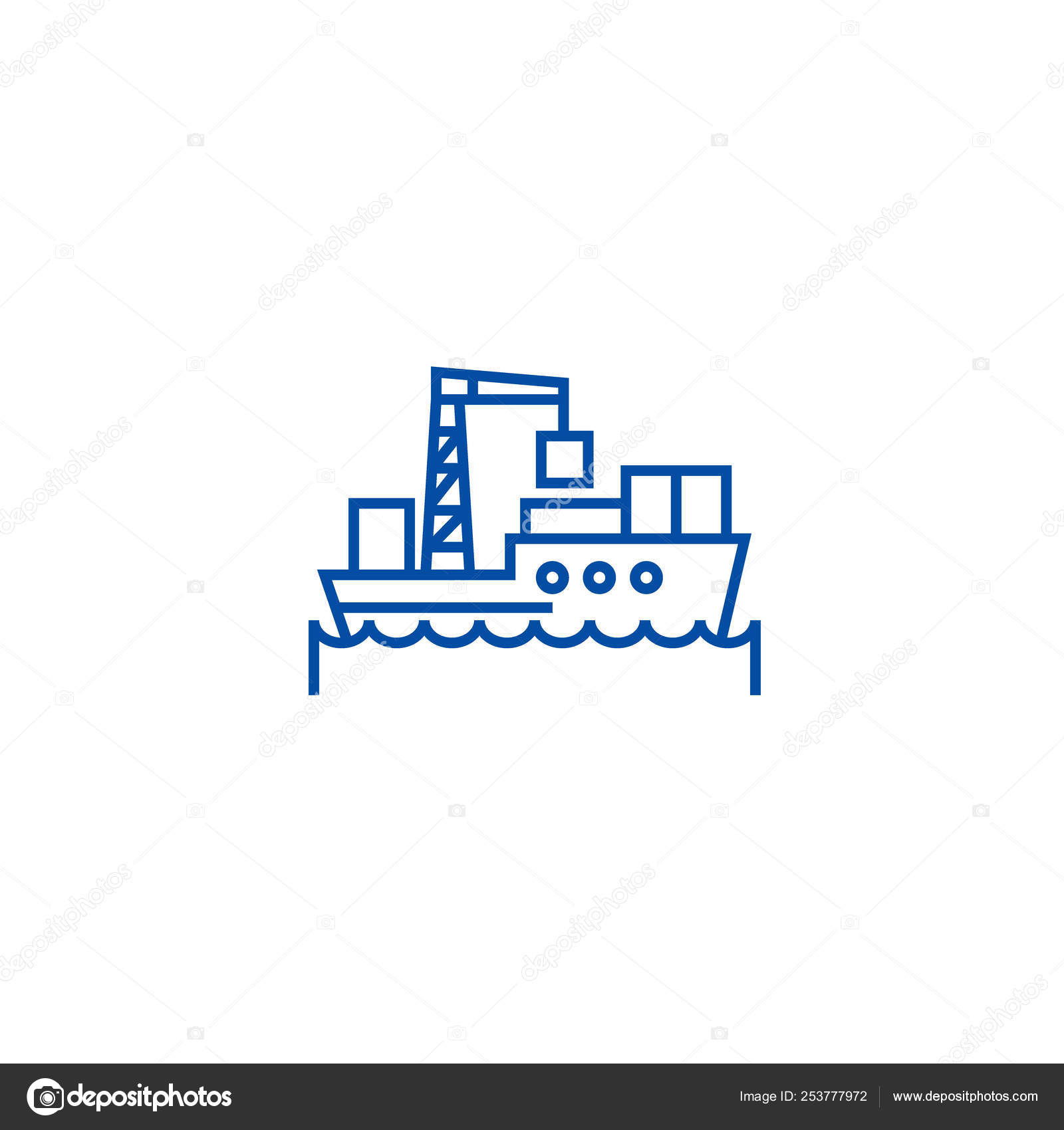 Sea logistics, ship line icon concept. Sea logistics, ship flat vector ...