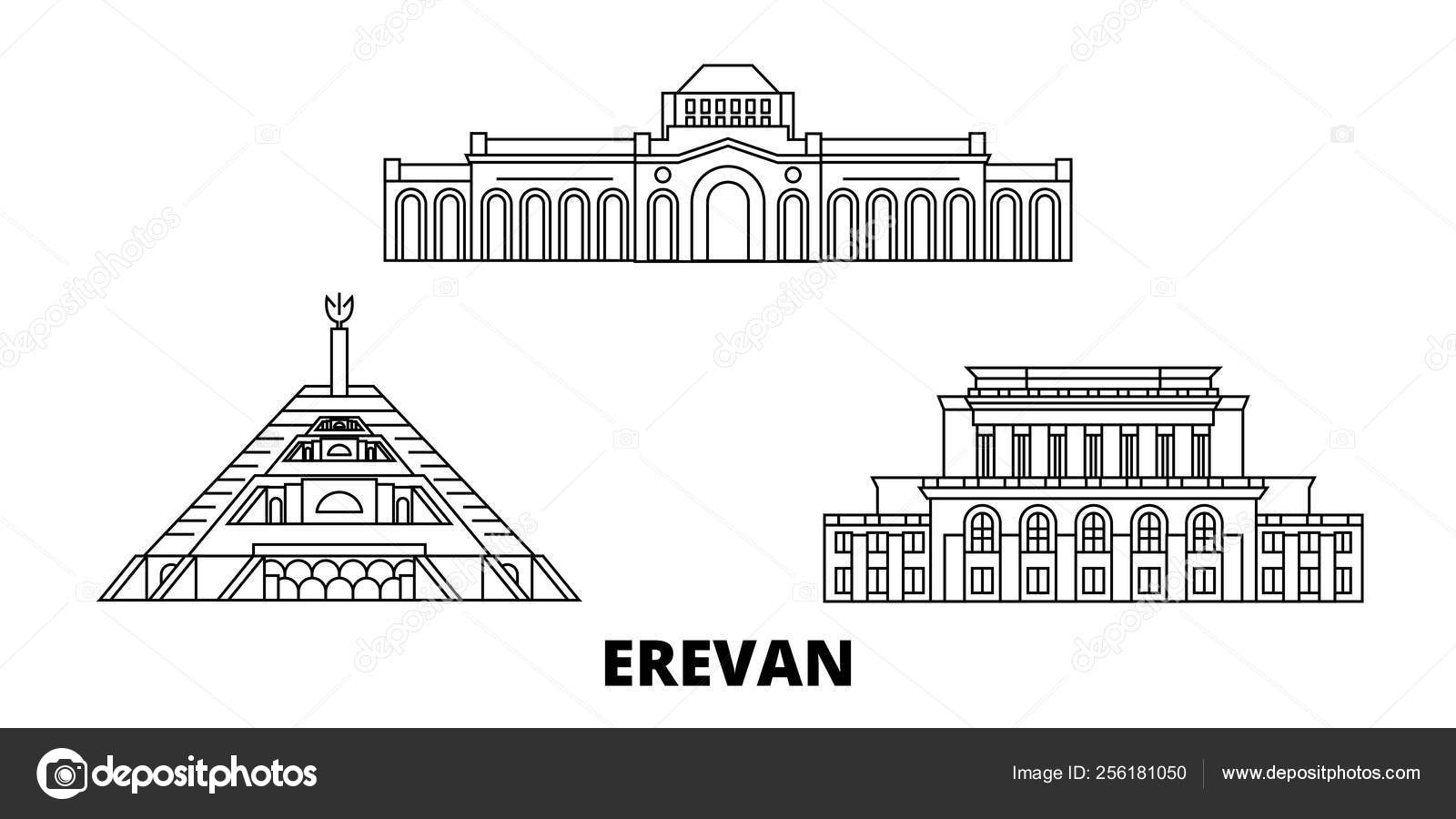 Armenia, Erevan line travel skyline set. Armenia, Erevan outline city ...