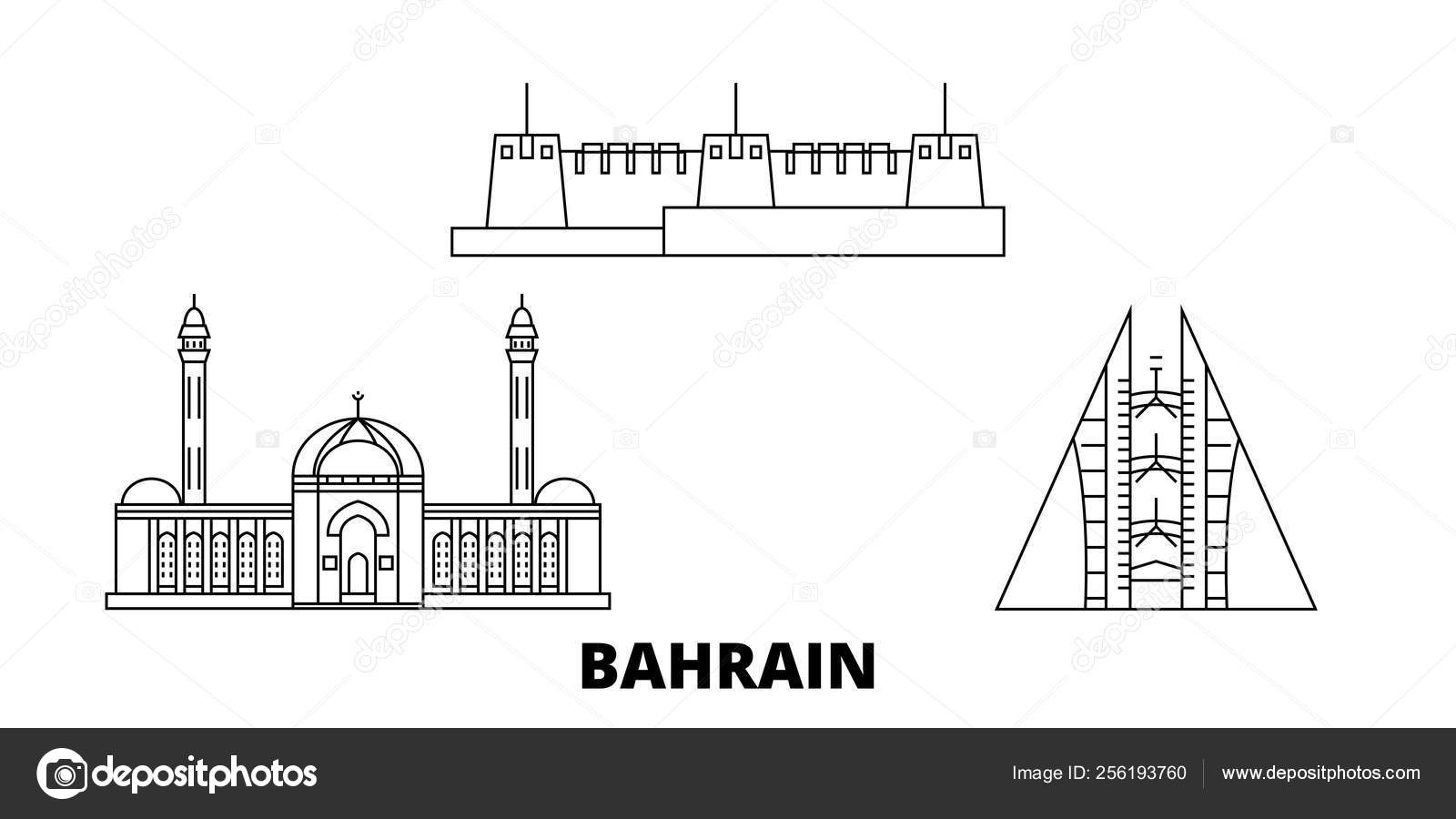 Bahrain line travel skyline set. Bahrain outline city vector ...