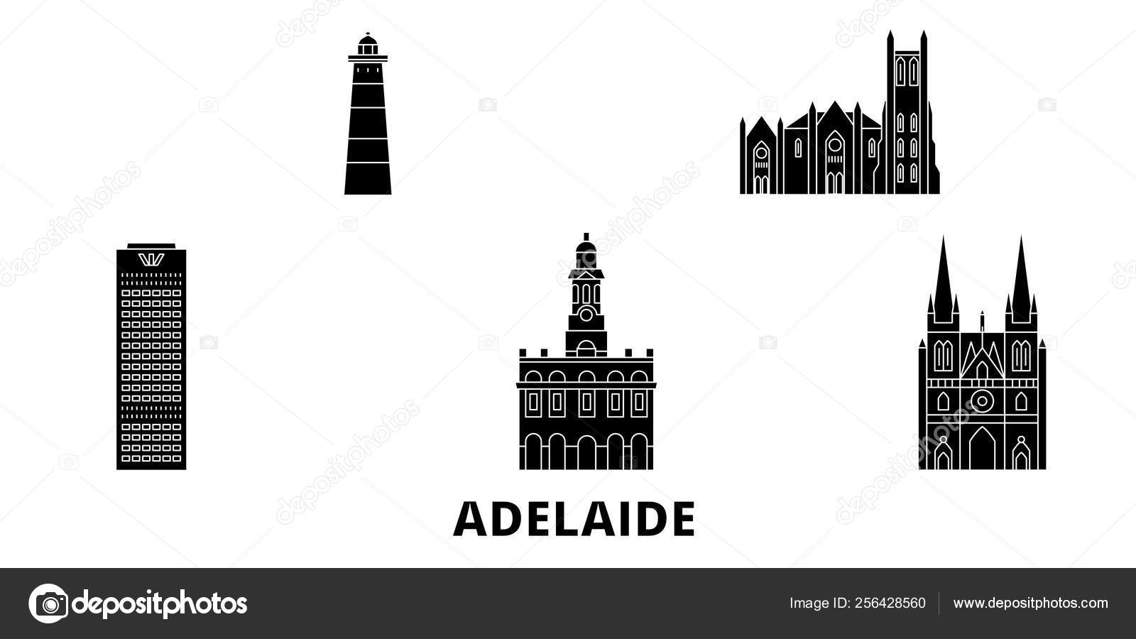Australia, Adelaide flat travel skyline set. Australia, Adelaide black ...