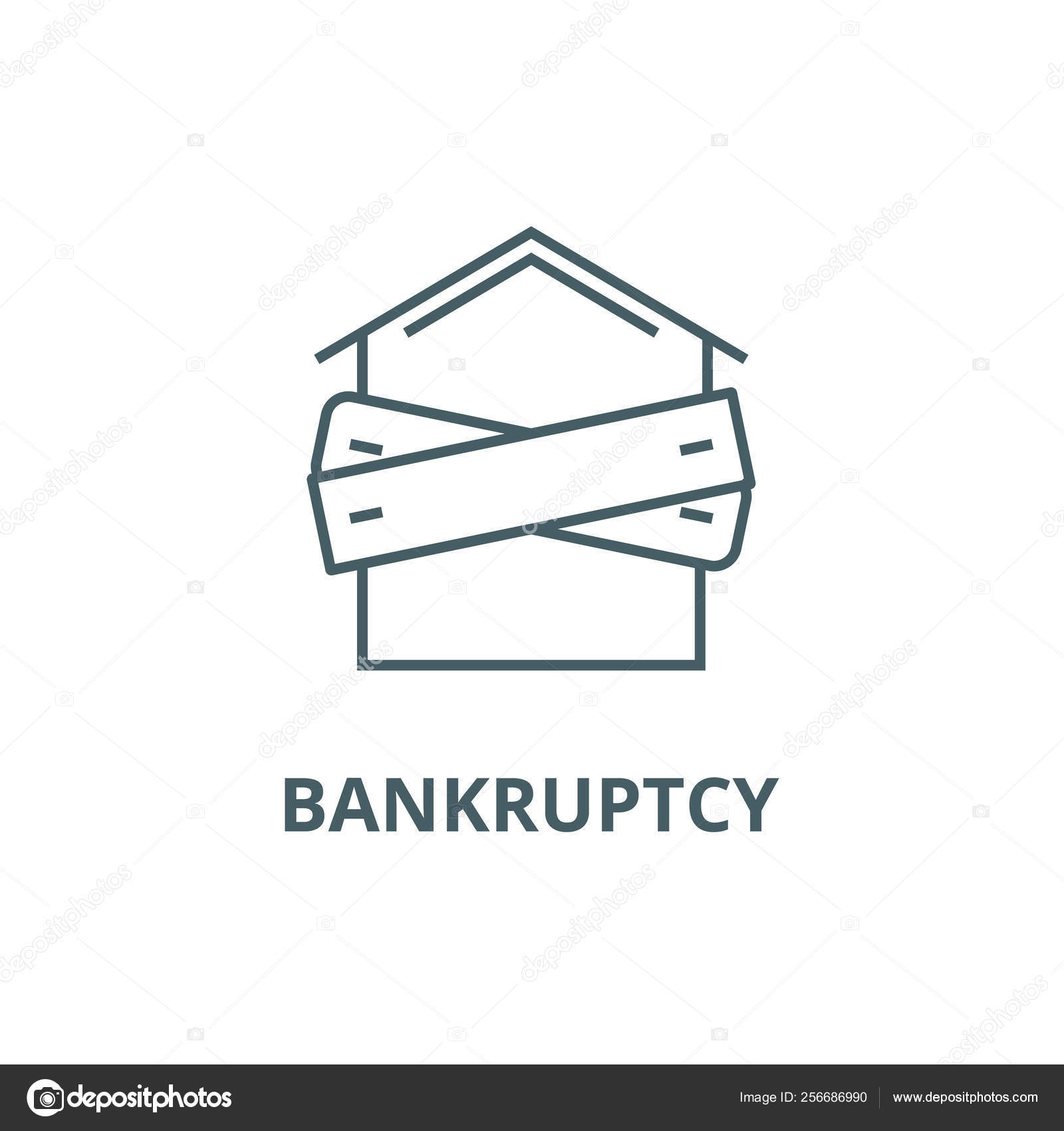 Bankruptcy,boarded up house line icon, vector. Bankruptcy,boarded up ...