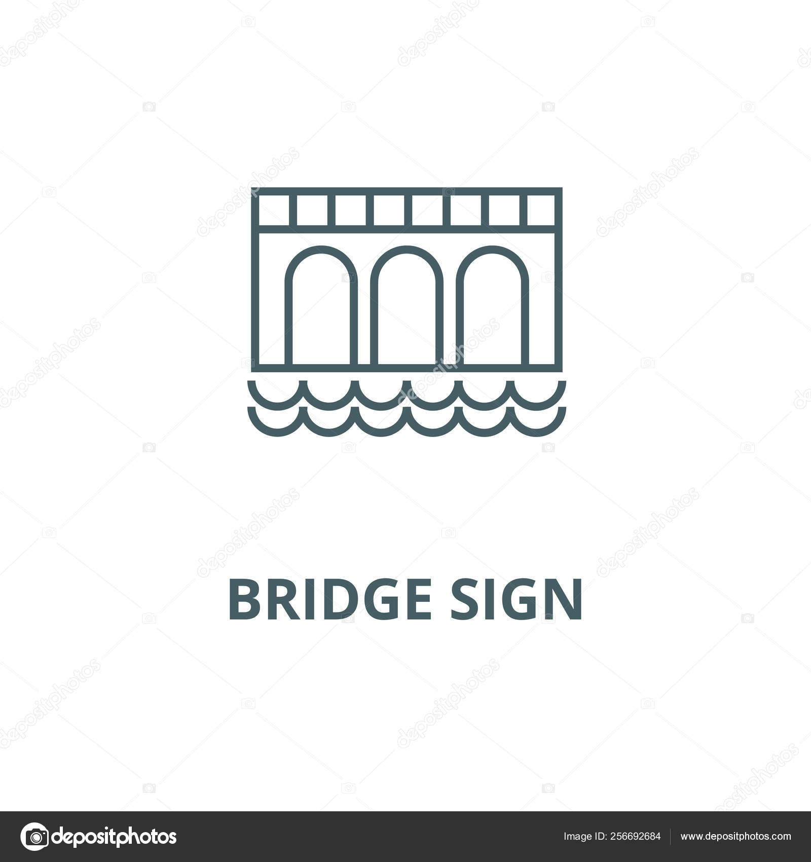 Bridge sign line icon, vector. Bridge sign outline sign, concept symbol ...